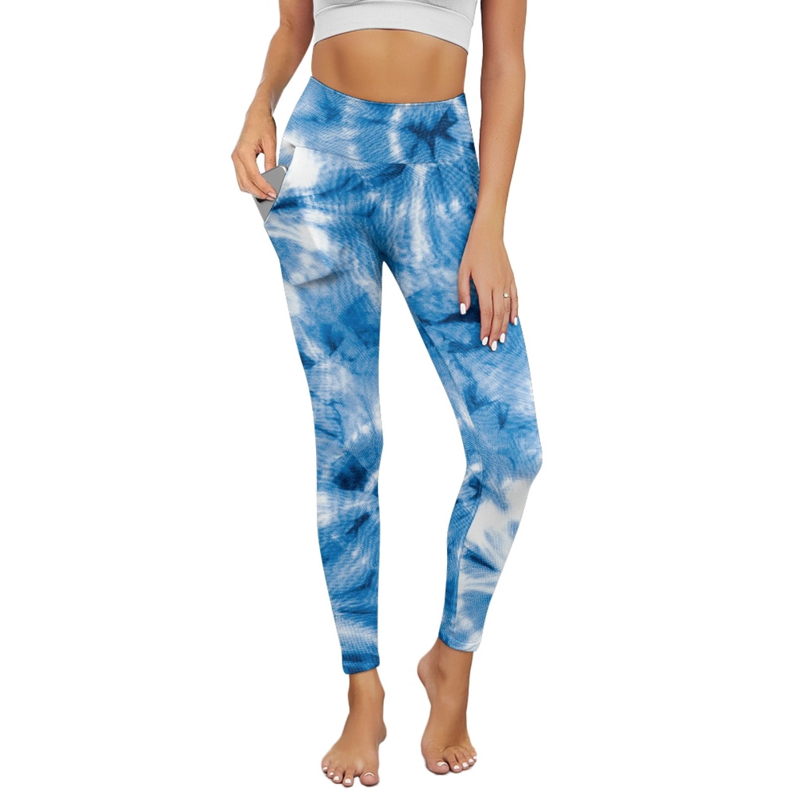 Renewold Tie-dye Blue Womens Yoga Leggings with Pockets Workout ...