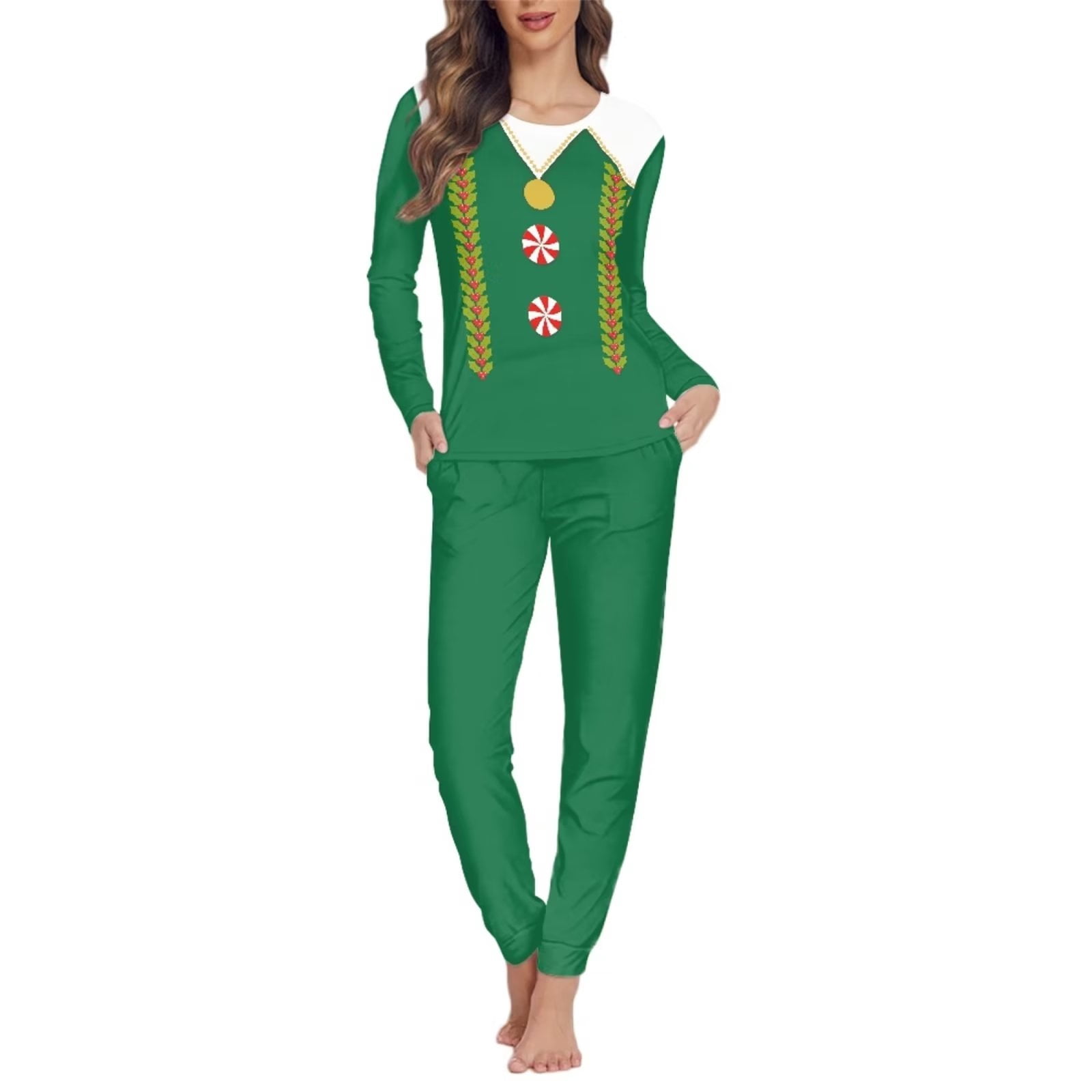 Renewold Trendy Christmas Green Elf Pajamas for Women Warmth Home ...