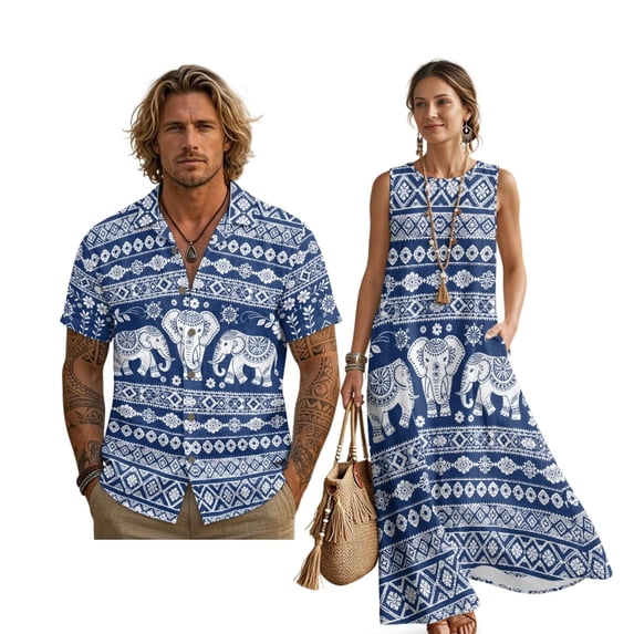 Renewold Tribal Elephant Print Maxi Dress with Pockets Oversized Summer ...
