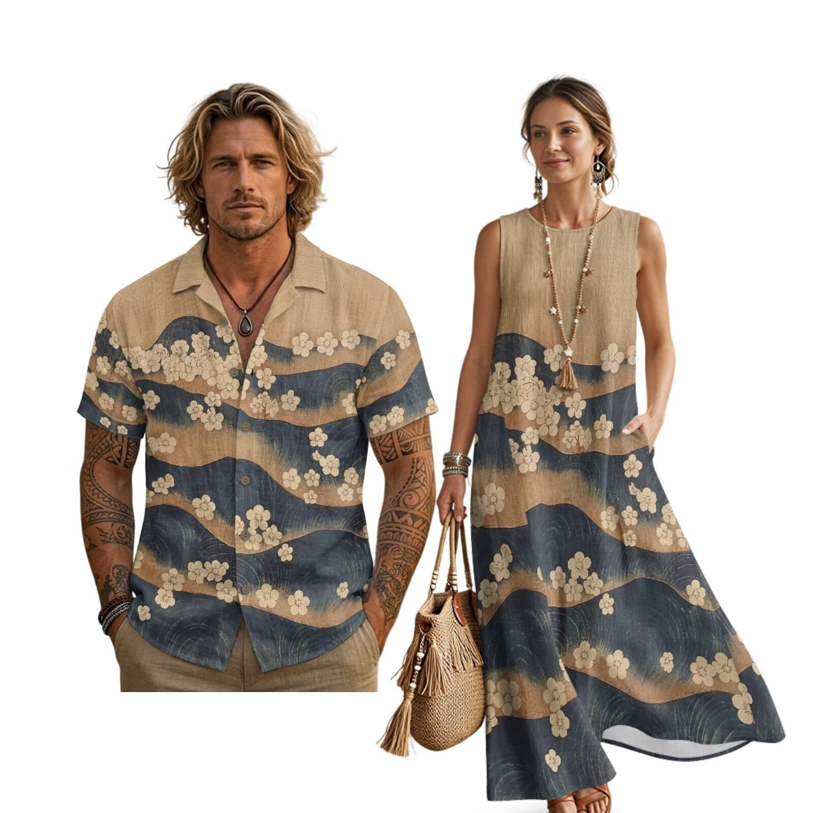 Renewold Vintage Cherry Blossom Wave Print Summer Dresses for Women and ...