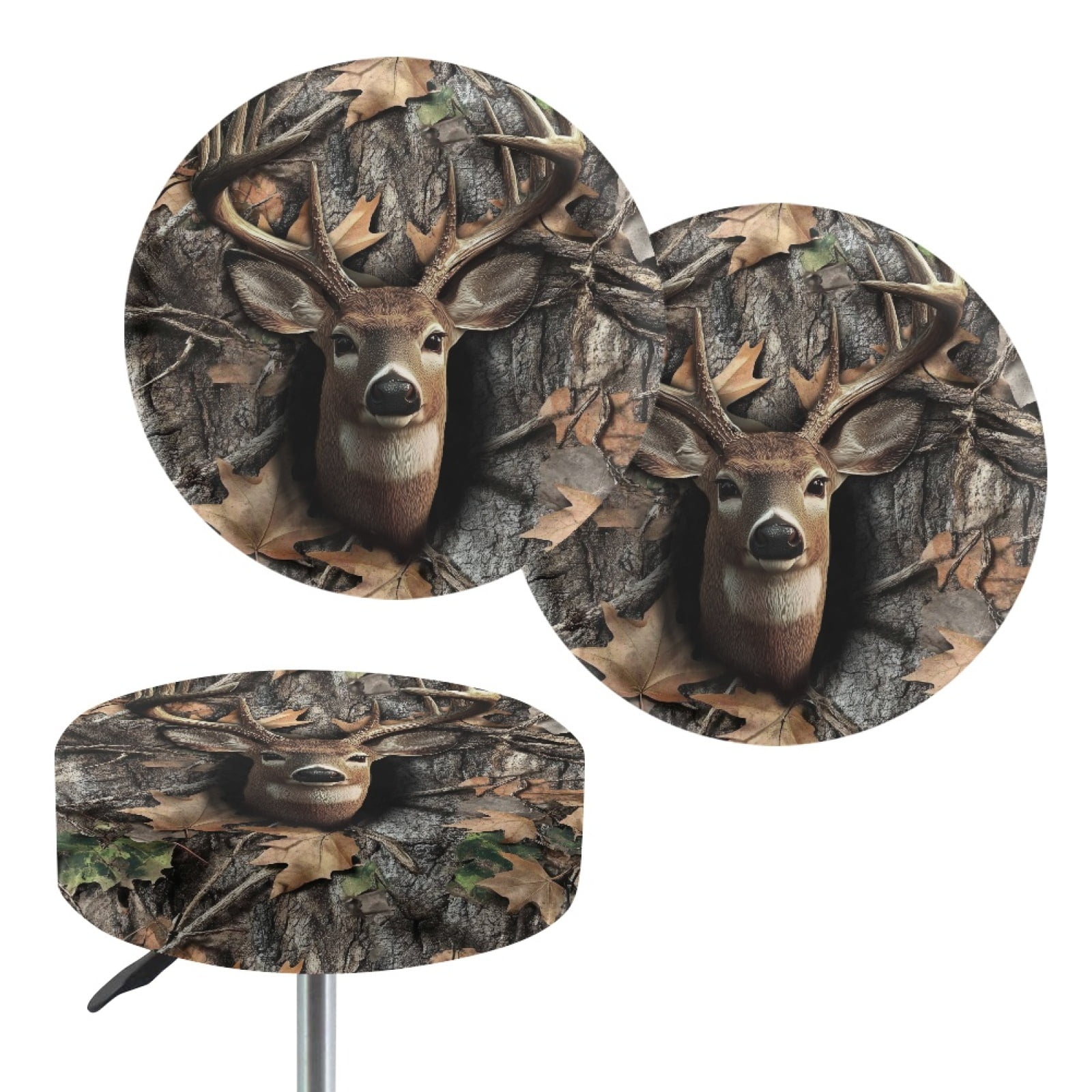 Renewold Wolf Camo Hunting Forest Bar Stool Covers Round, 2 Pack High ...
