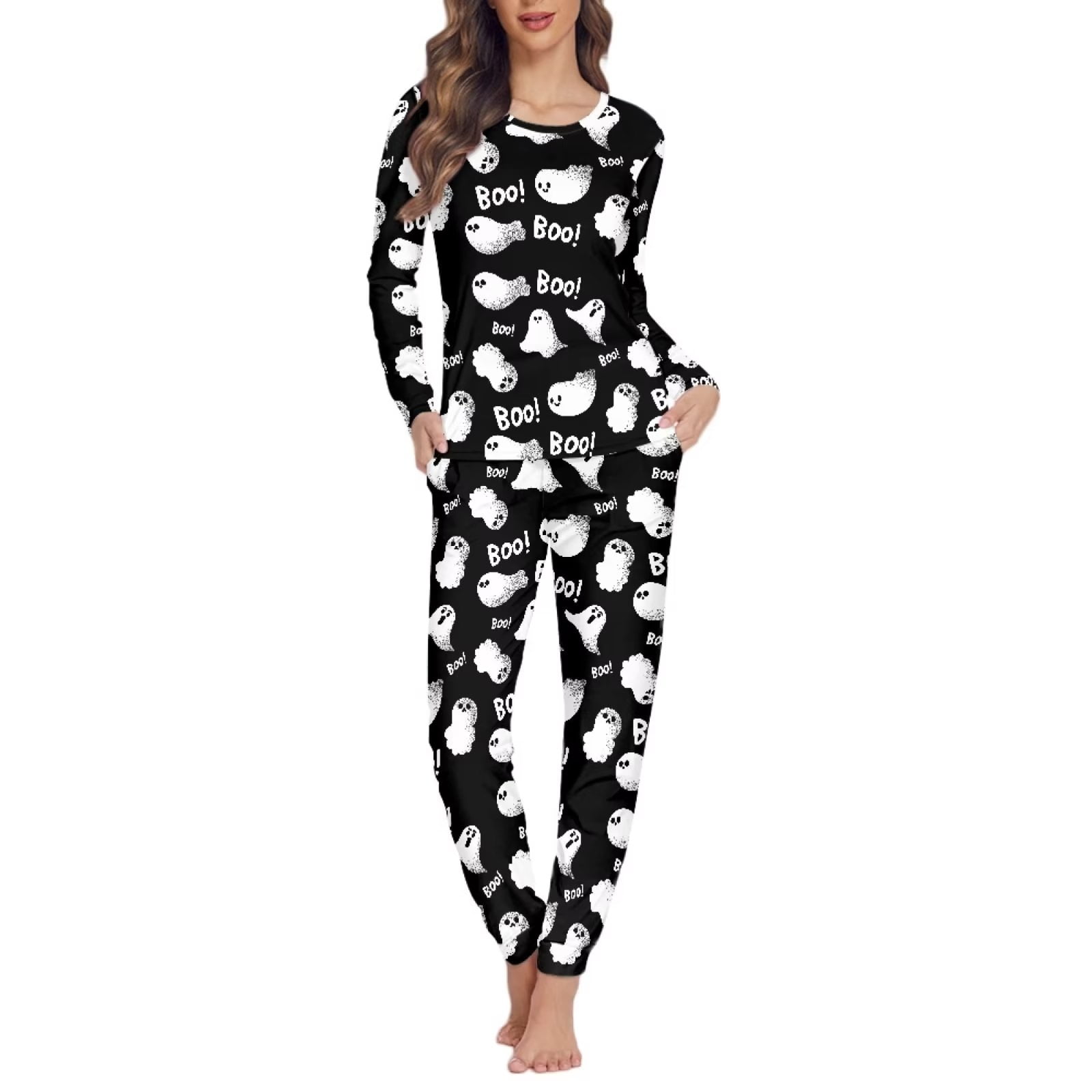 Renewold Women Boo Ghosts Pajama Set of 2 Adult Warmth Sweatpants & Tee ...