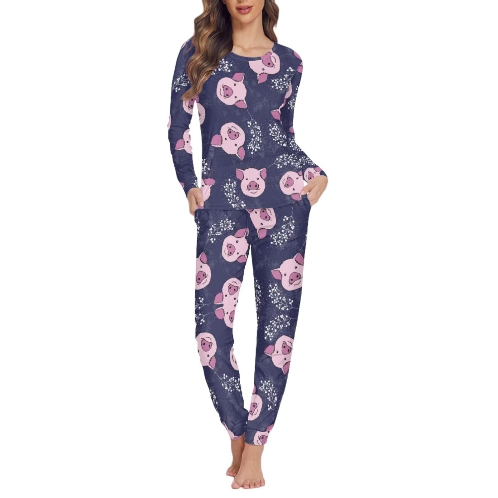 Renewold Women Pigs Pattern Sleepwear Lightweight Breathable Nightwear ...
