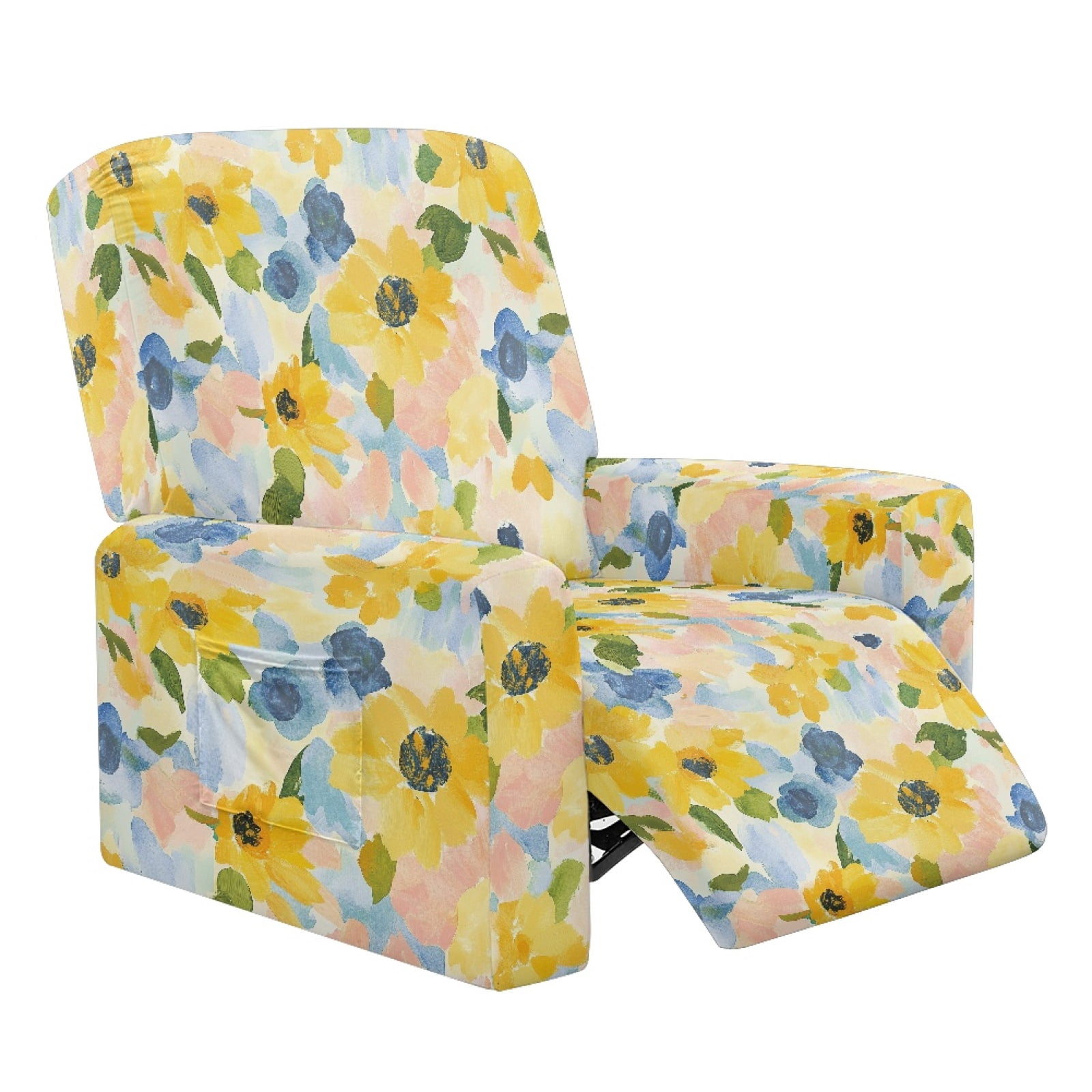 Renewold Yellow Blue Flower Recliner Seat Cover Comfy Couch Slipcover 4 ...