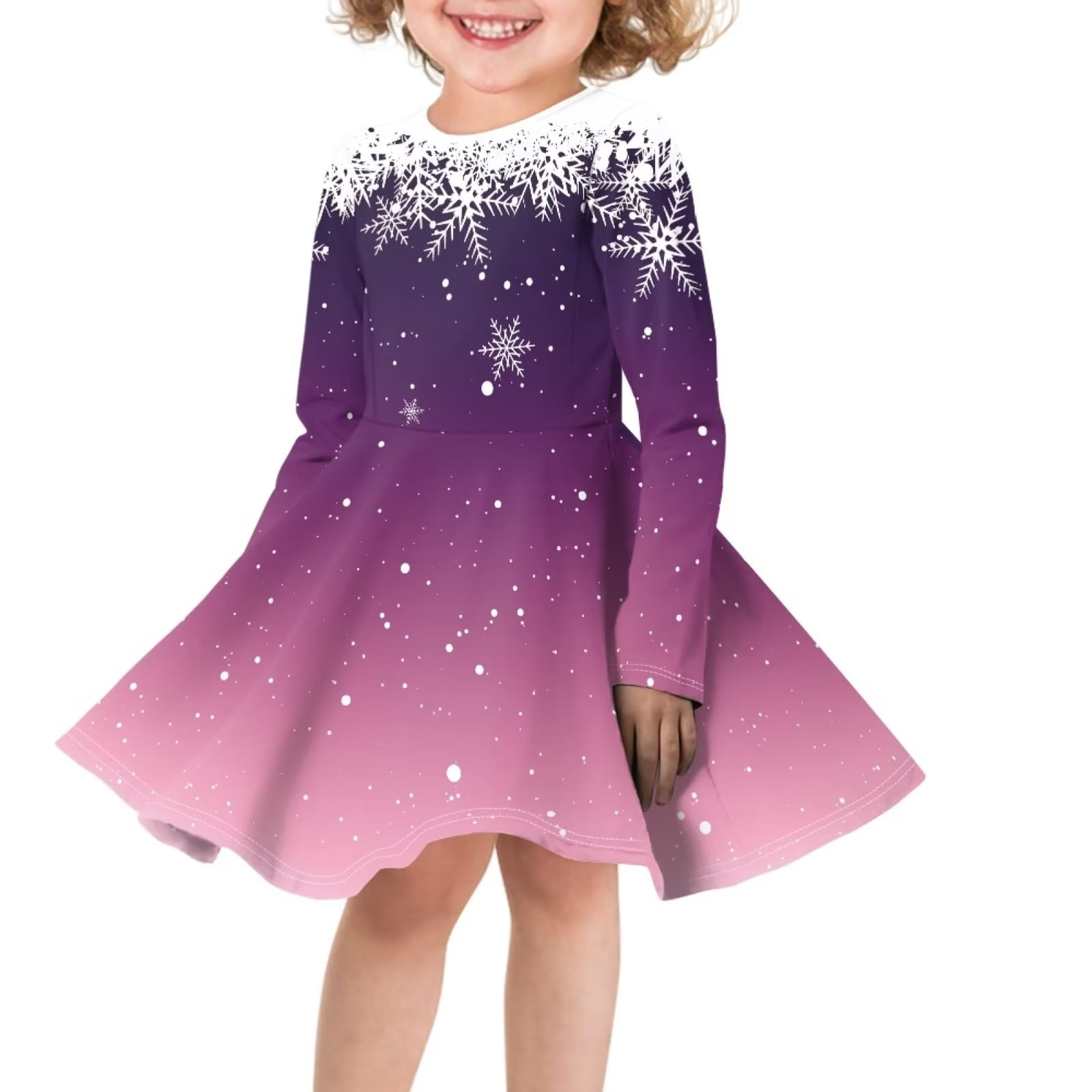 RenewoldWinter Fall Dresses for Girls Size XS Snowflake Long Sleeve Pleated Midi Dress,Christmas ...