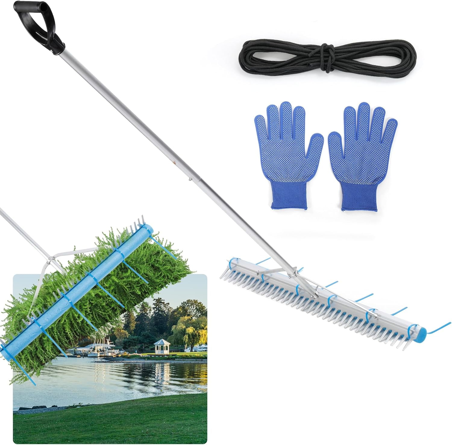 Rengue Landscape Rake, 36'' Floating Head Aluminum Lake Weed Rake with ...
