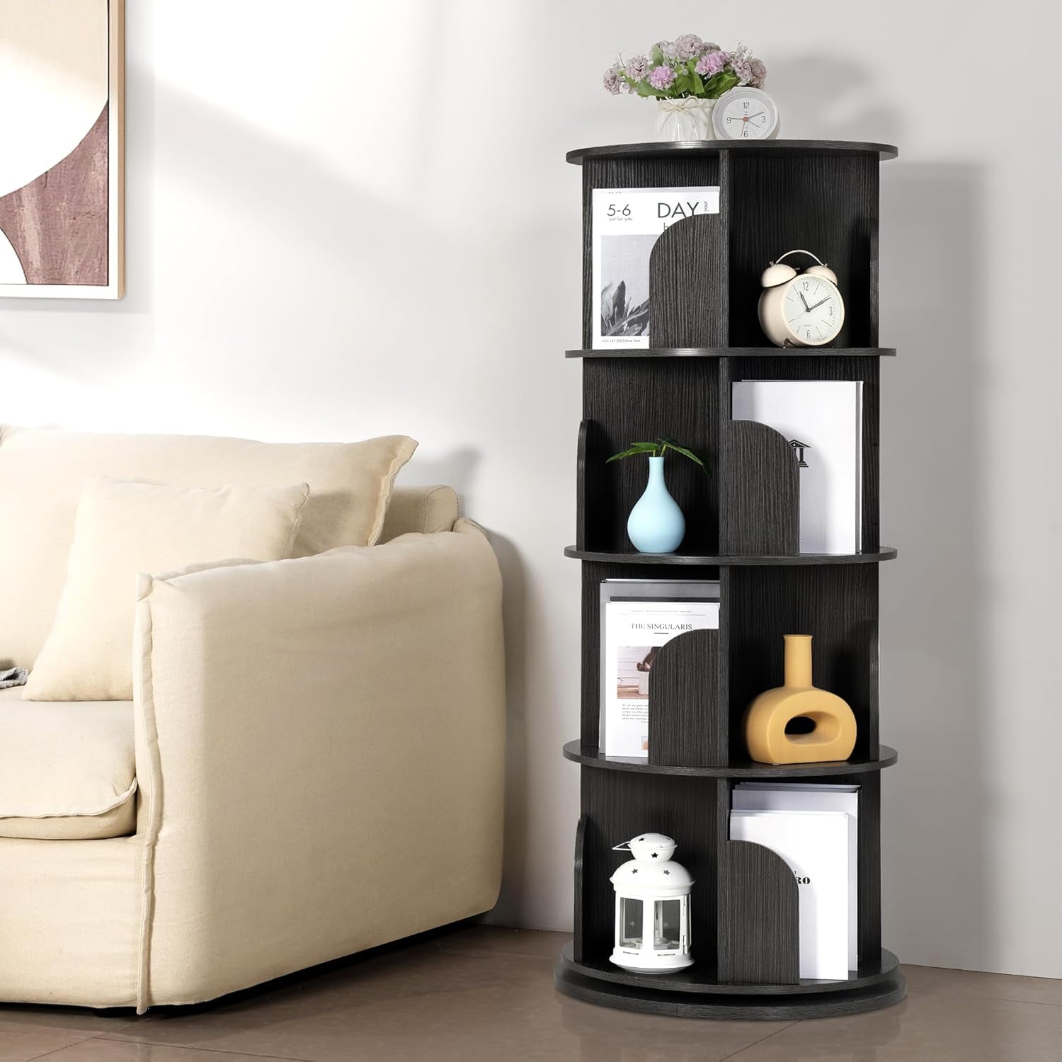 Rengue Rotating Bookshelf Tower, 4 Tiers 360 Spinning Book Case ...