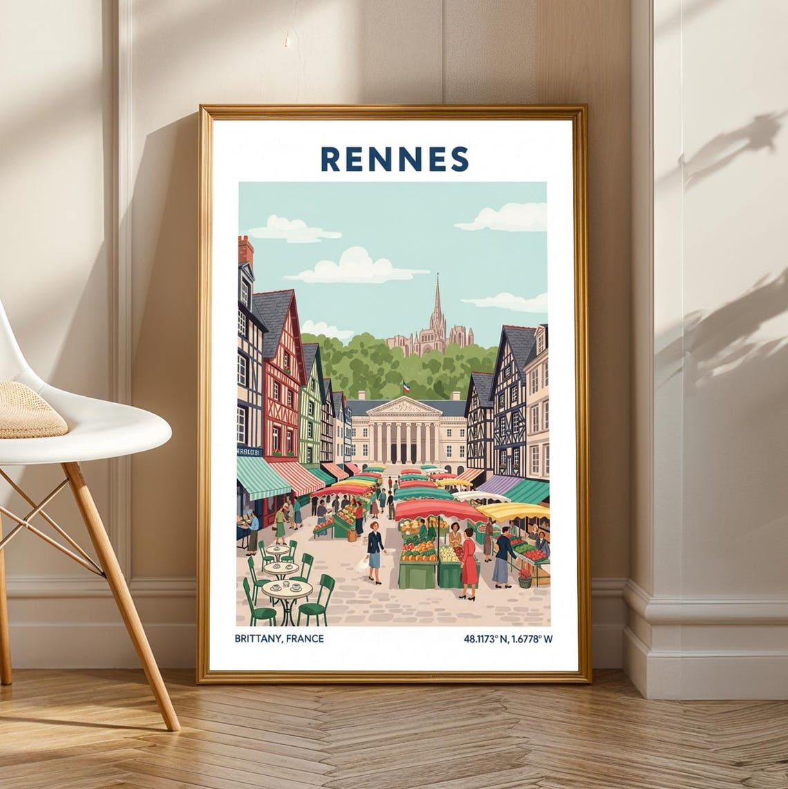 Rennes Market Scene Art Print: Vintage French Travel Poster, Unframed ...