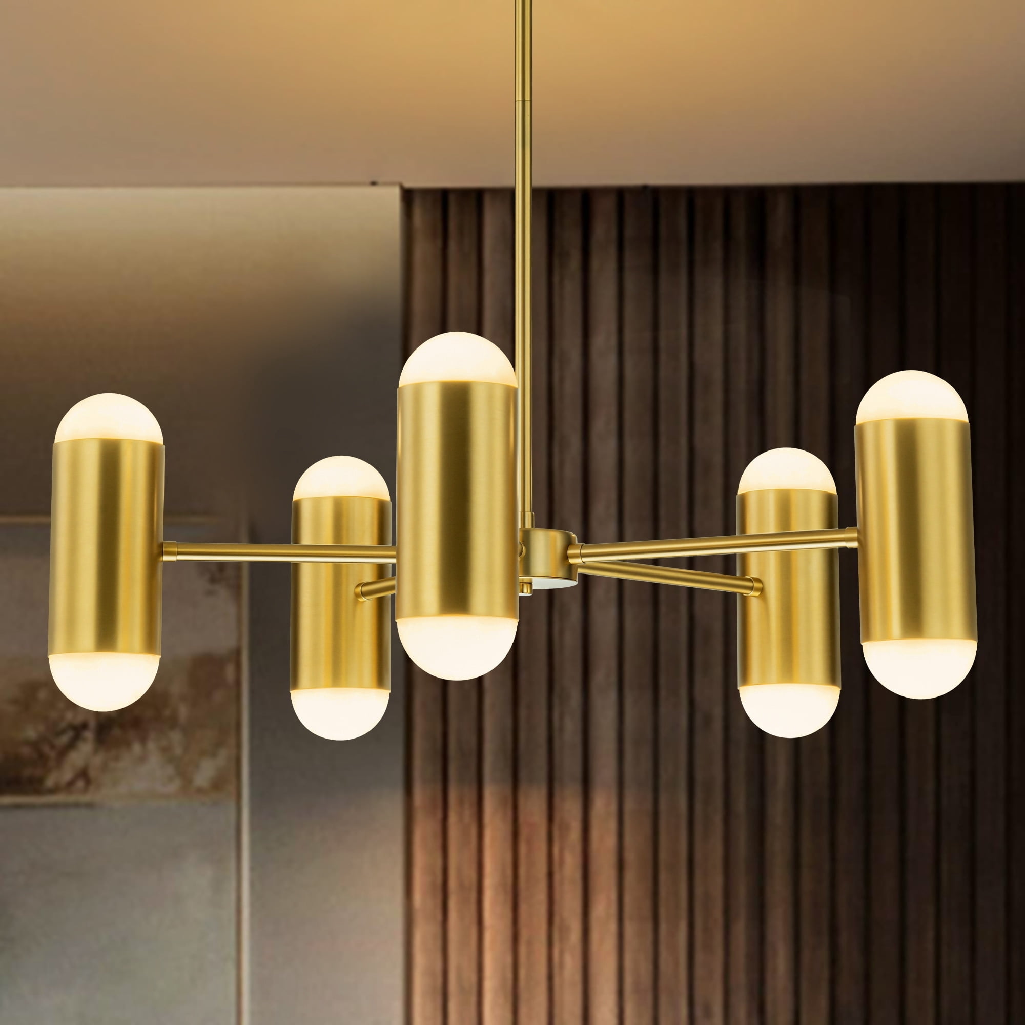 Rennnsan 5-Light Mid-Century Modern Sputnik Linear Cluster Cylinder ...