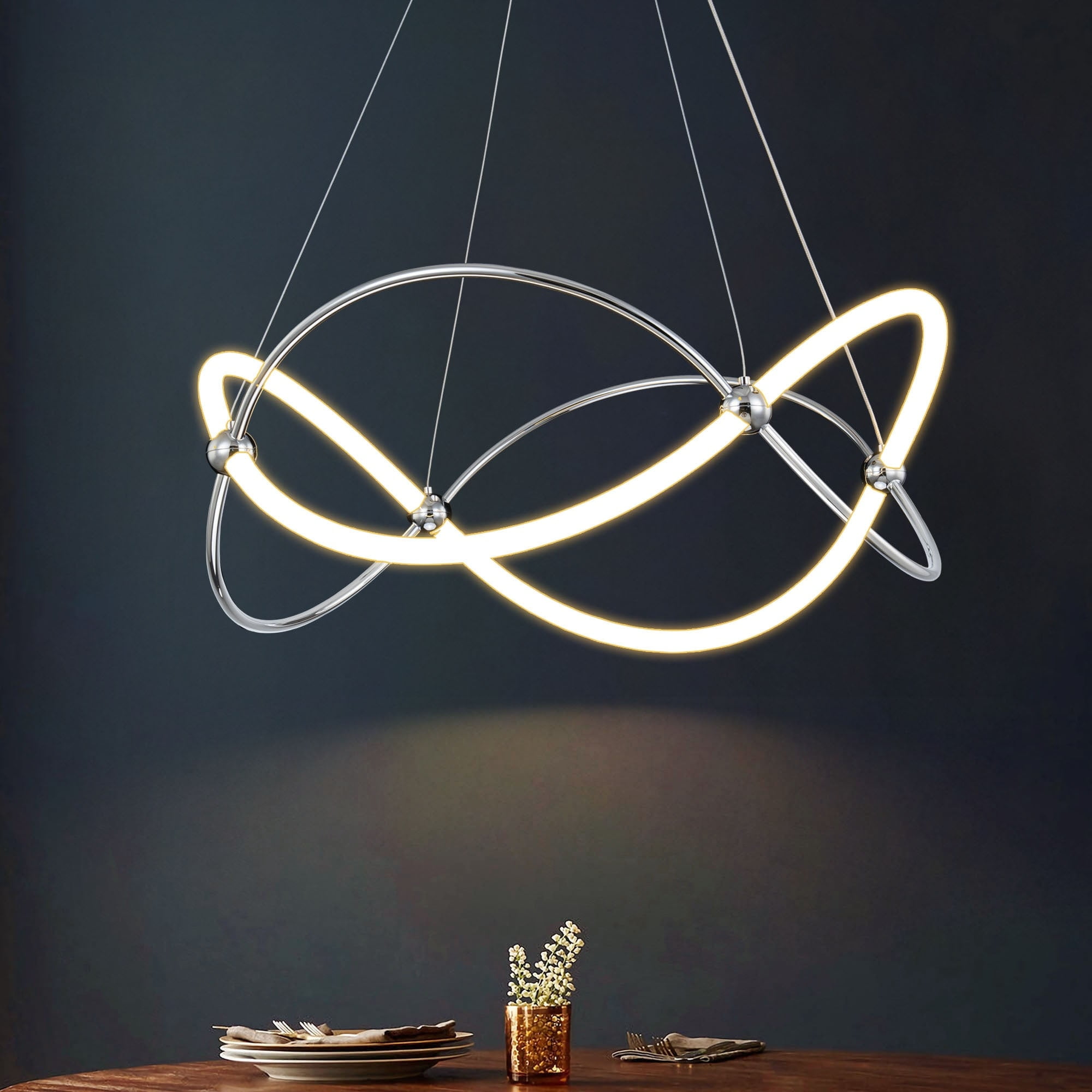 Rennnsan Modern Linear Chrome Geometric Dimmable Integrated LED ...