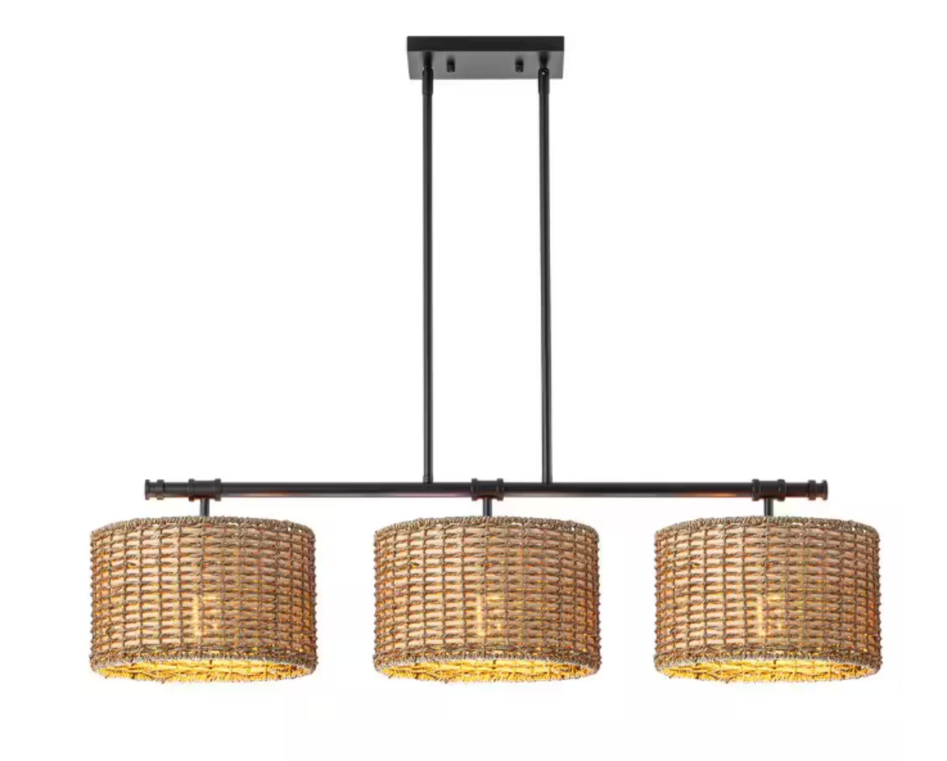 Rennnsan Terry 3-Light Black Farmhouse Linear Island Chandelier Light ...