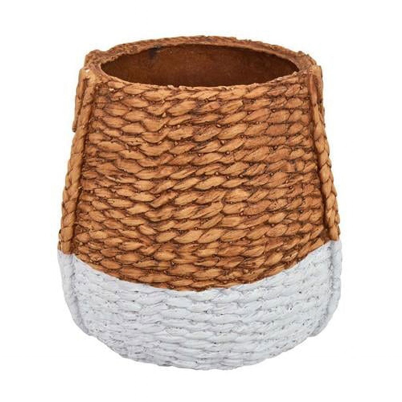 Reno 15 Inch Planter - Rope Woven Design - White and Brown Finished ...
