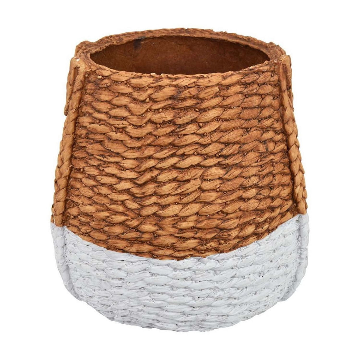 Reno 15 Inch Planter - Rope Woven Design - White and Brown Finished ...