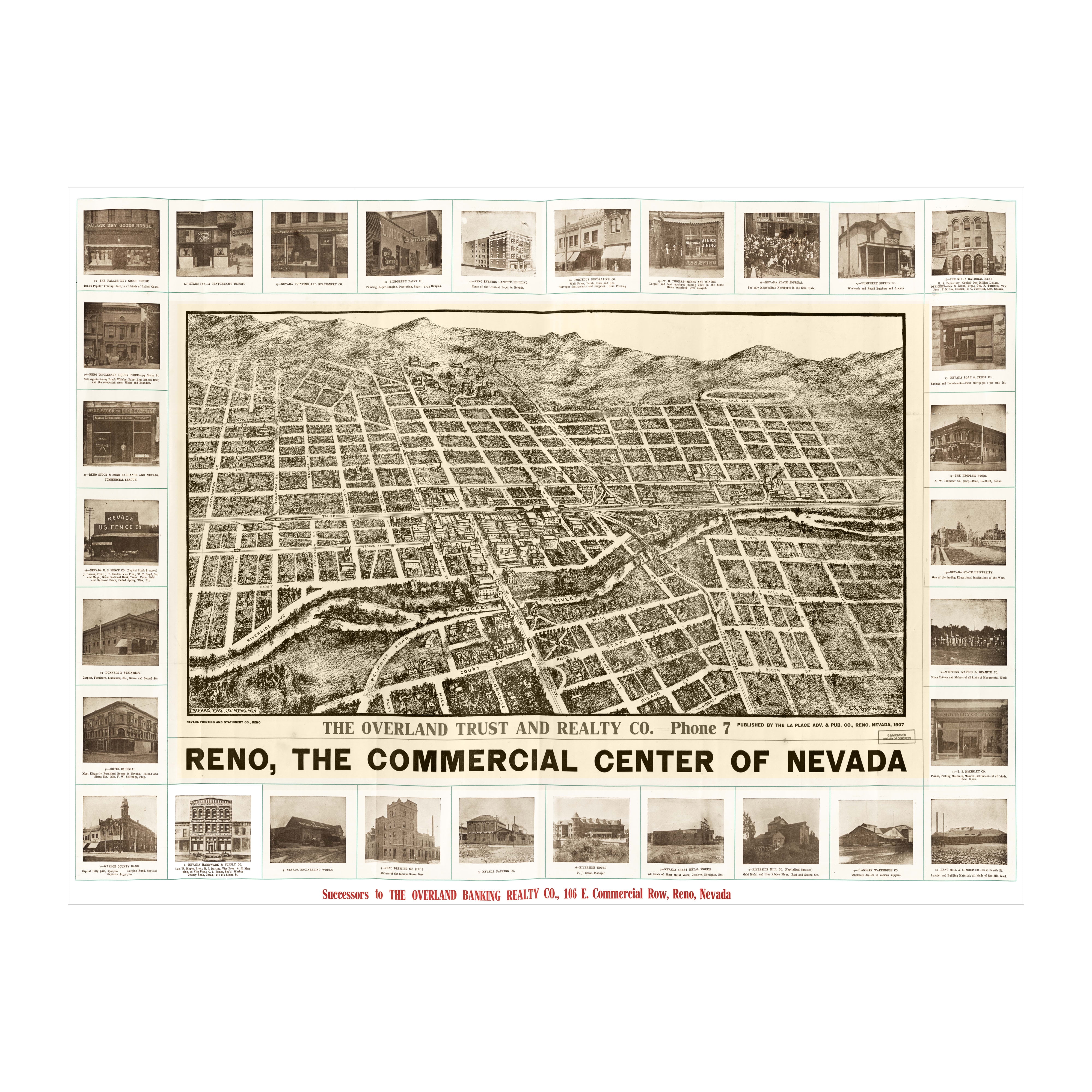 Reno Art, 1907 Vintage Map of Reno Nevada, NV History Wall Decor Gift ...