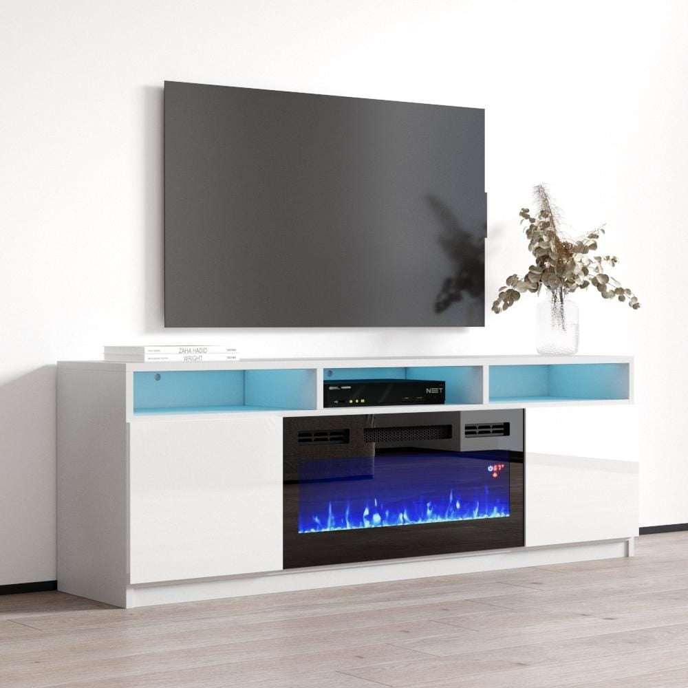 Reno BL05 Fireplace TV Stand for TVs up to 70", Modern High Gloss 63 ...