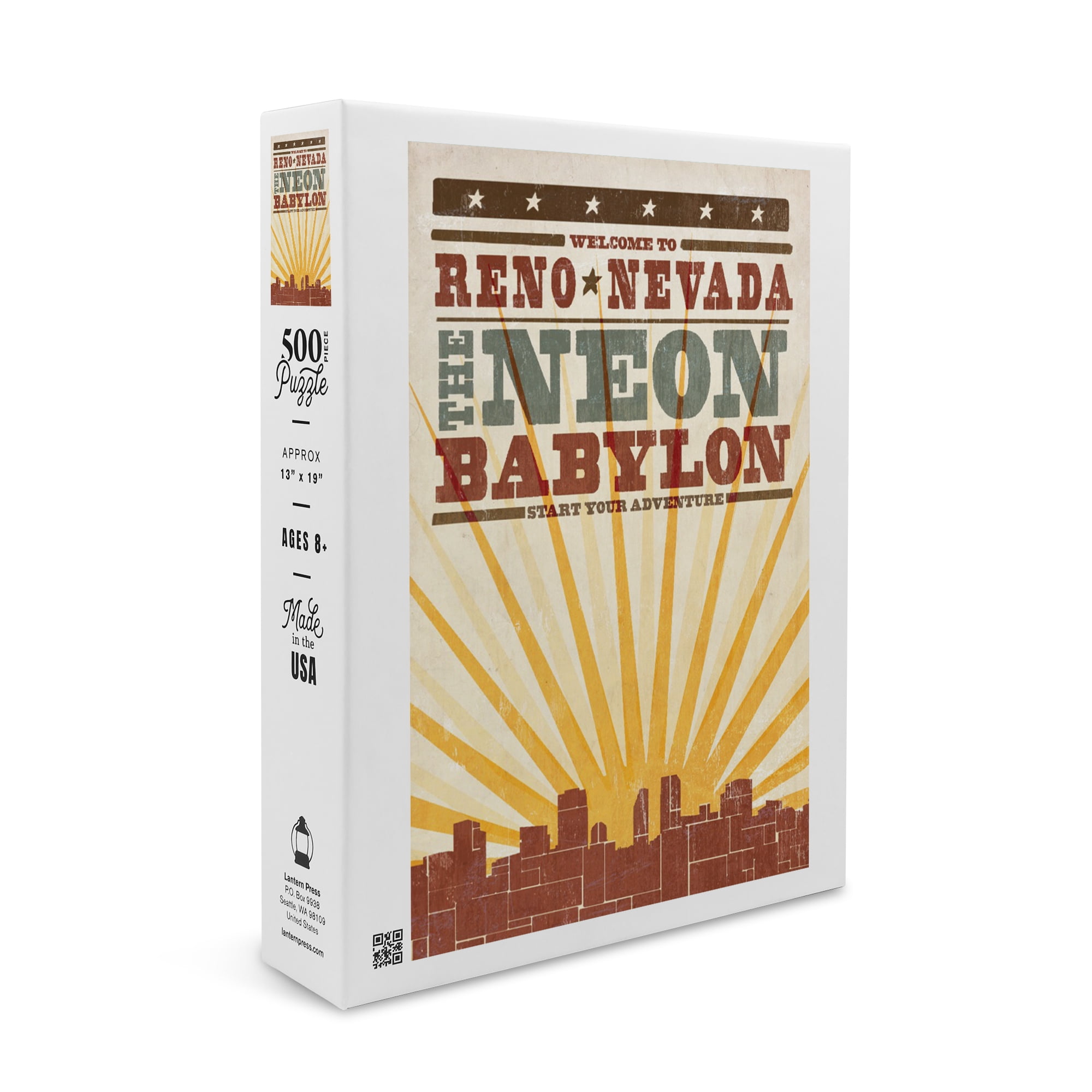 Reno, Nevada, Skyline and Sunburst Screenprint Style (19x27 inches ...