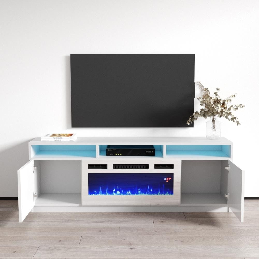 Reno WH05 Fireplace TV Stand for TVs up to 70", Modern High Gloss 63 ...