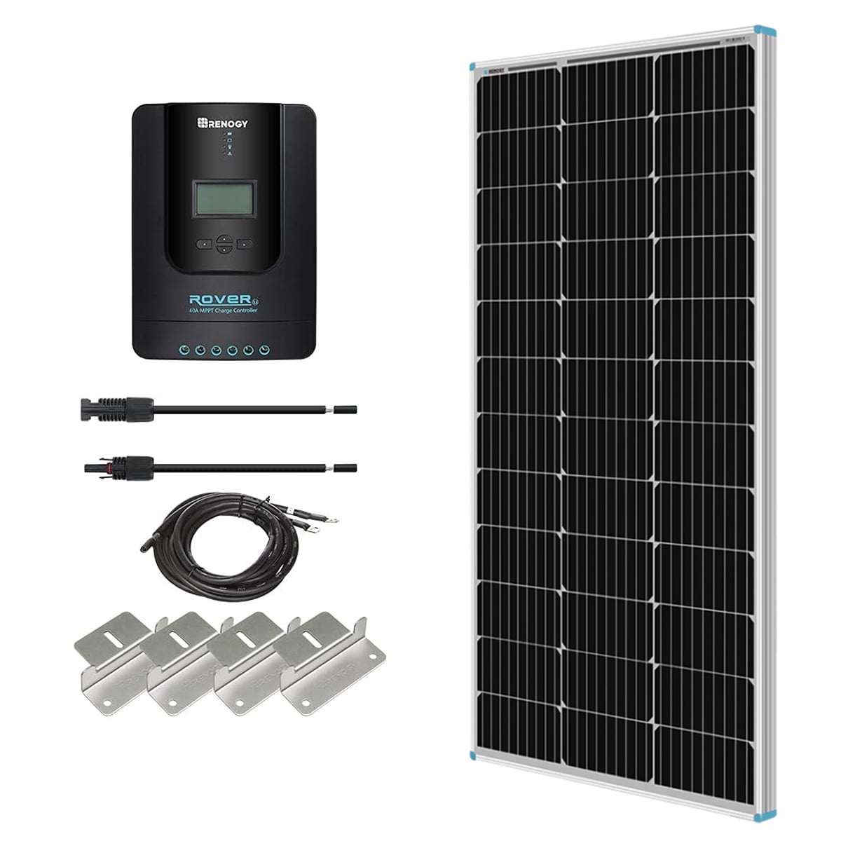 Renogy 100 Watt 12 Volt Monocrystalline Solar Starter Kit with 40A Rover MPPT Charge Controller ...