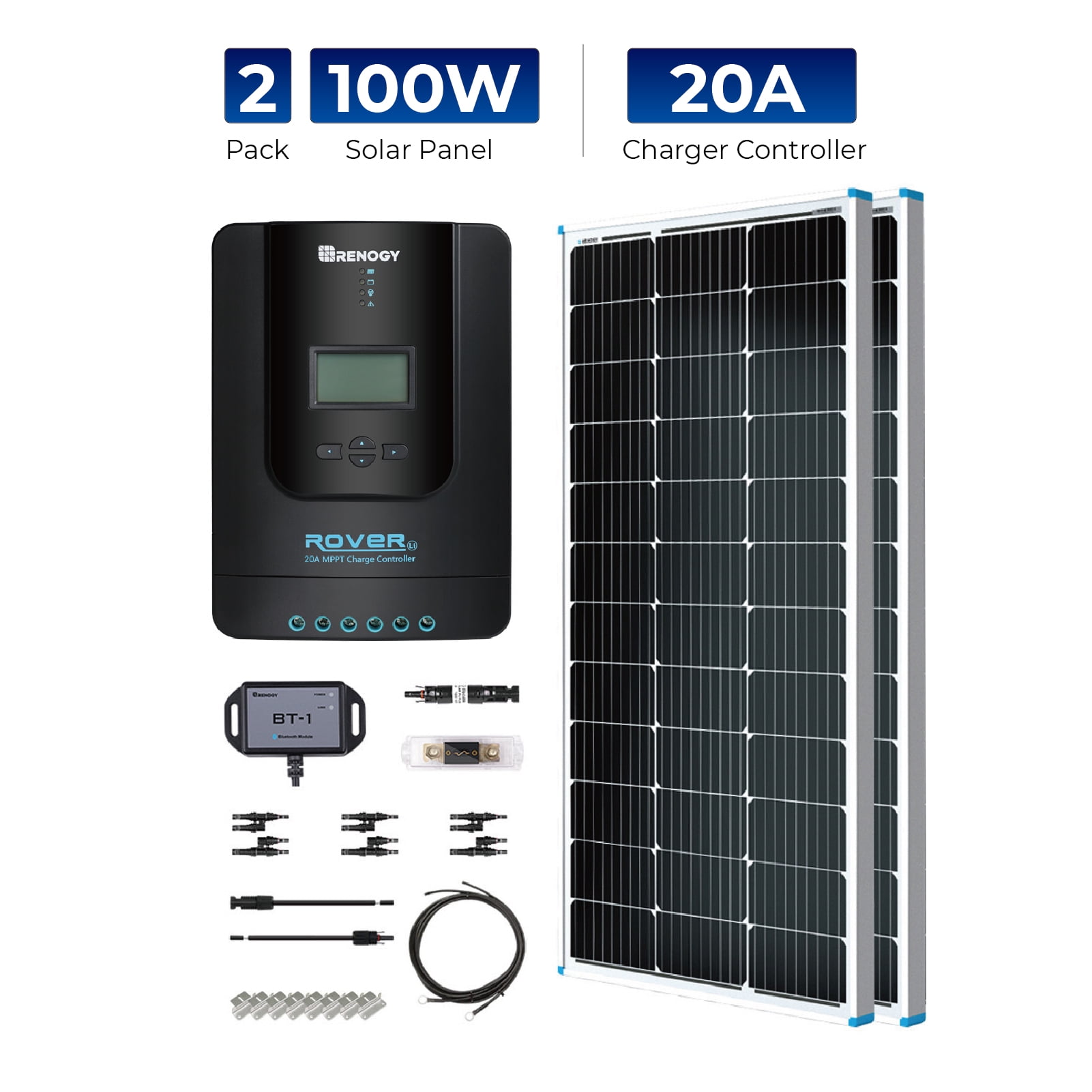 Renogy 200 Watt Solar Power Kit, 2 Pcs 100W Solar Panel, 40A MPPT ...