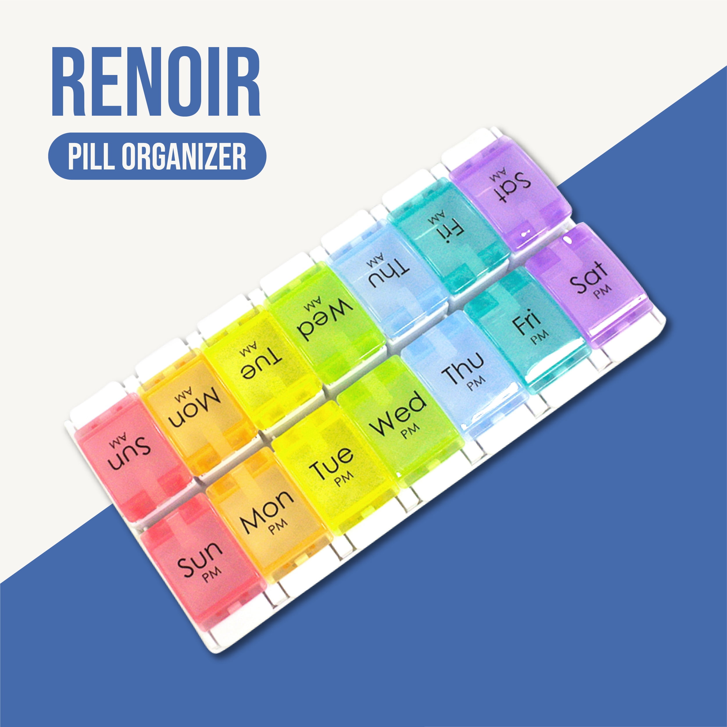 Renoir Weekly (7-Day) AM/PM Push Button Pill Organizer and Planner (XL ...