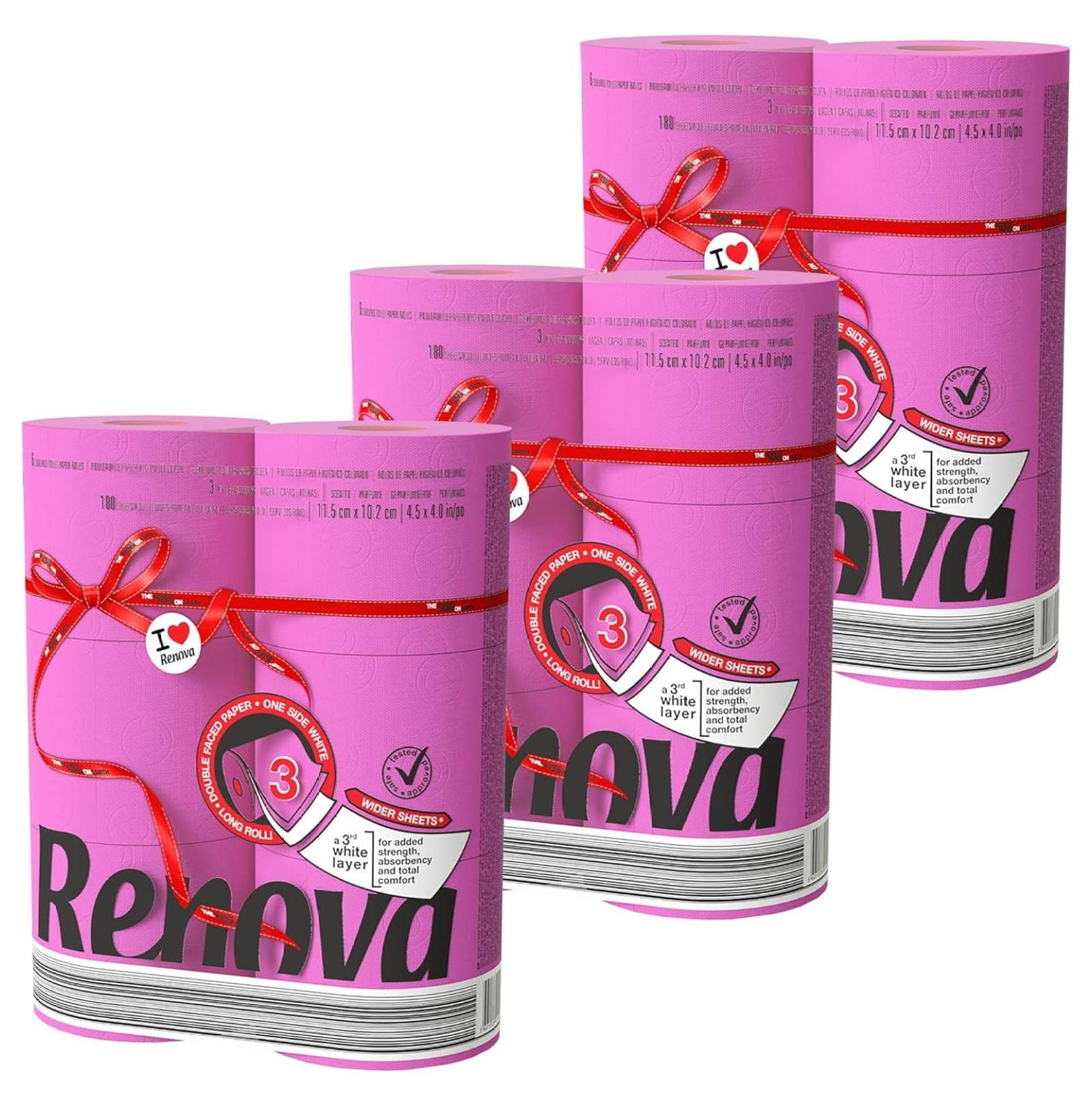 Renova 18 Jumbo Rolls- 3 Packs of 6 loo - 180 Sheets Each - 3 Ply ...
