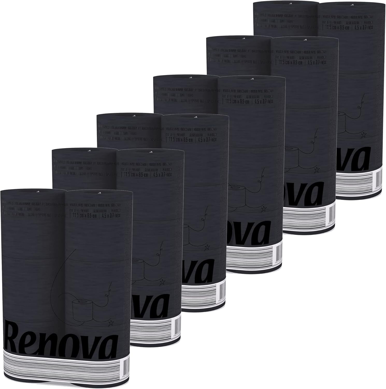 Renova 3 Ply Soft Black Toilet Loo Tissue Paper Lightly Scented 6 roll ...