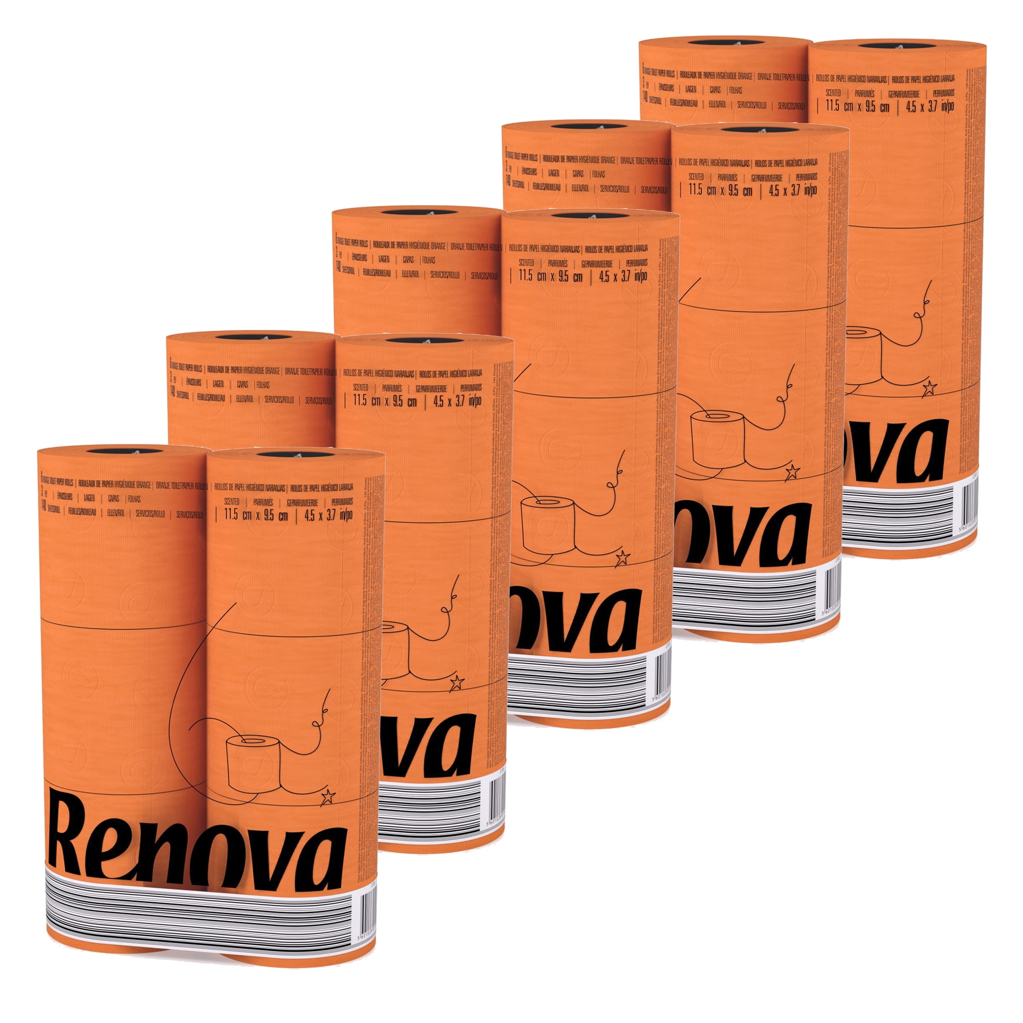 Renova 6-Pack Orange Toilet Paper - 36 Compact Rolls - 140 Sheets - 3 ...