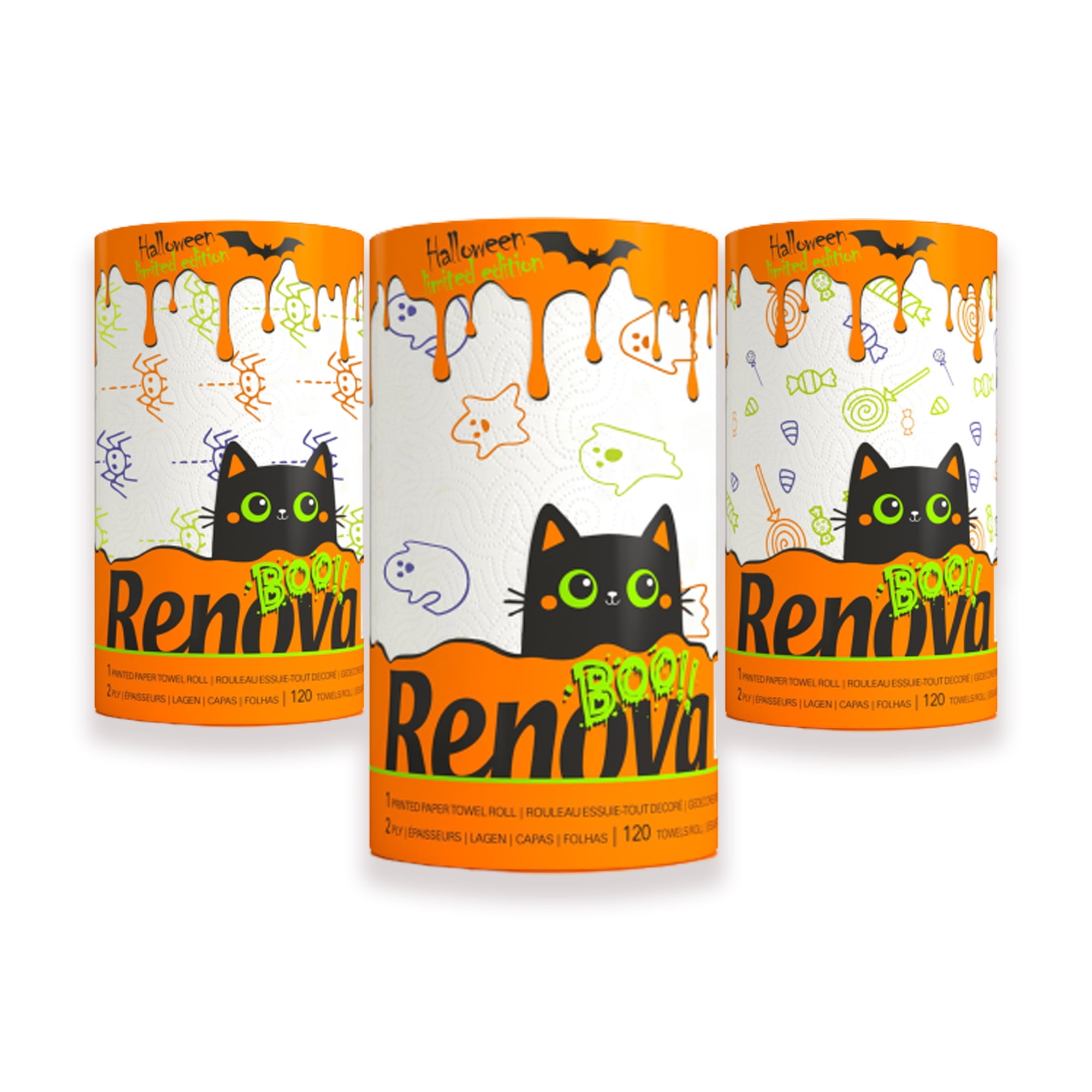 Renova Halloween Paper Towels, 3 Rolls, 120 Sheets Per Roll - Walmart.com
