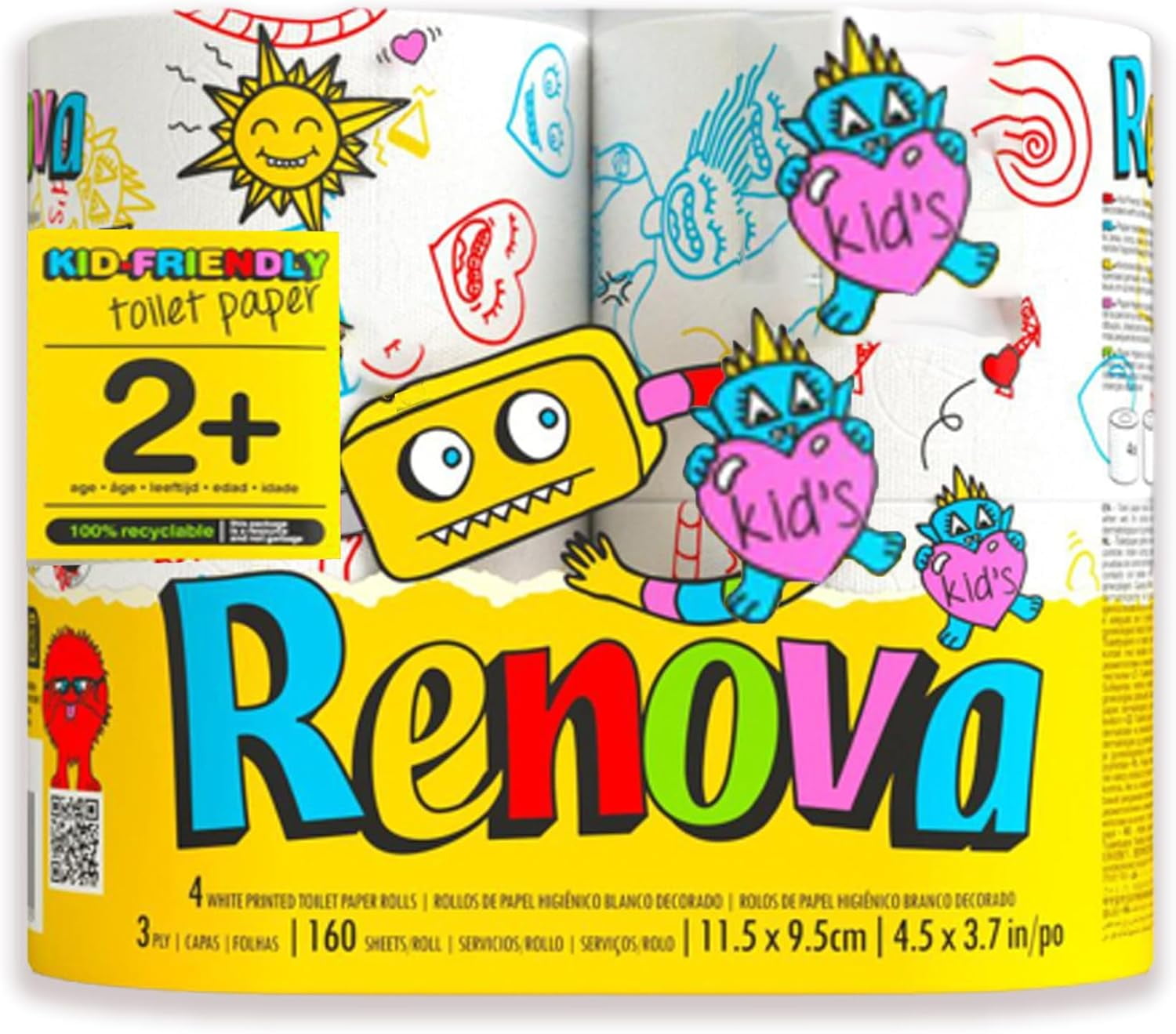 Renova Kids Toilet Paper 4 Rolls Pack - 3 Ply - 160 Sheets per Roll ...