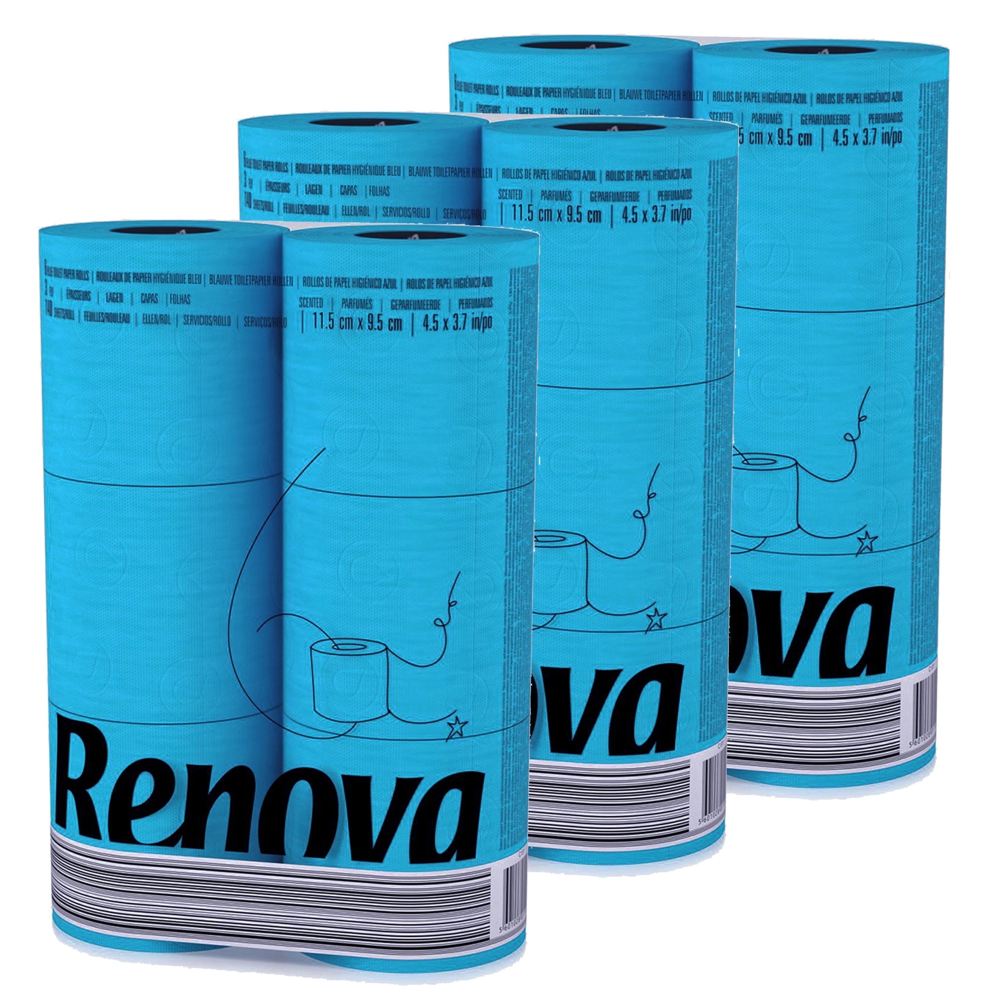 Renova Scented Colored Toilet Paper Packs 3-Ply Bath Tissue Blue 3 ...