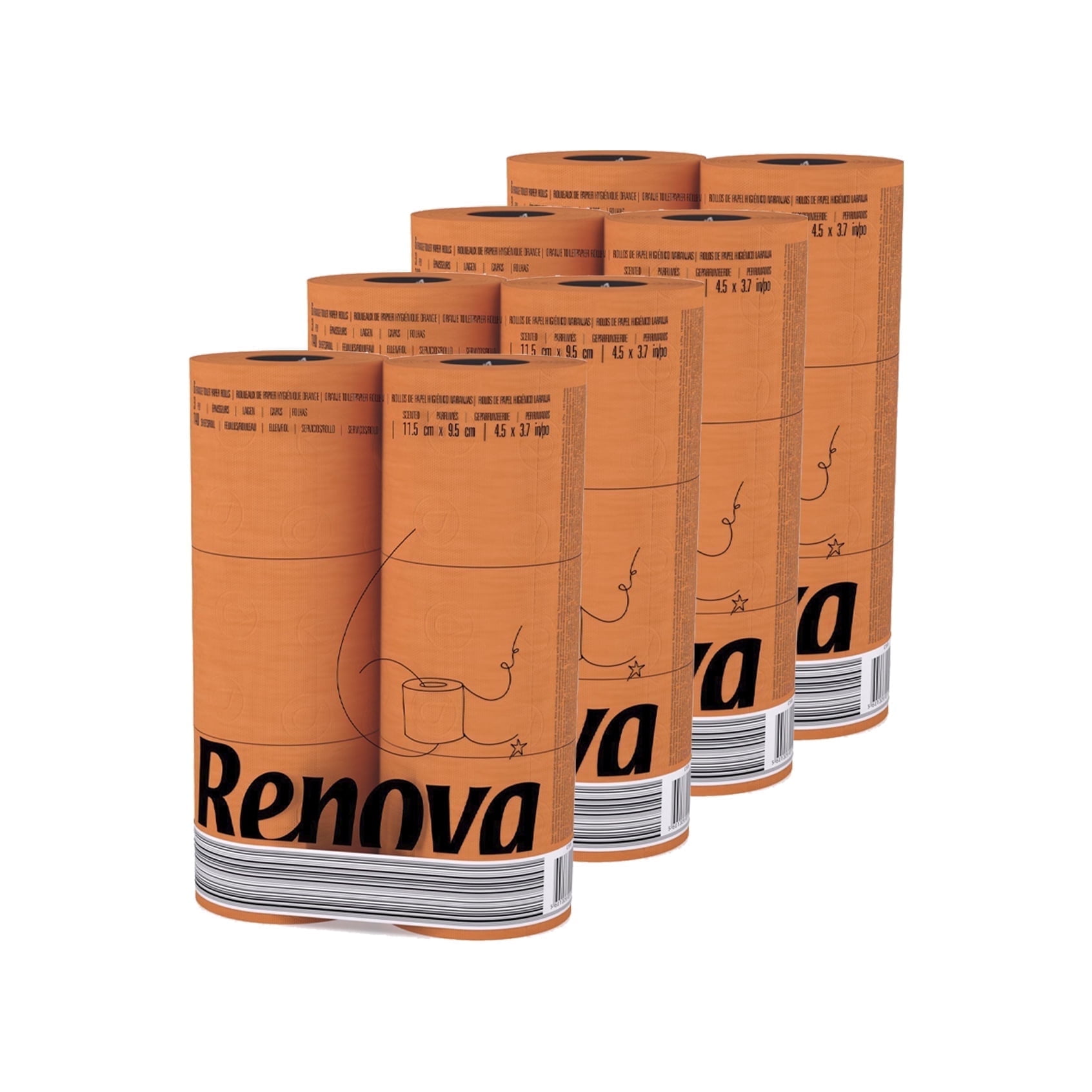Renova Scented Colored Toilet Paper Packs 3-Ply Bath Tissue Orange 4 ...