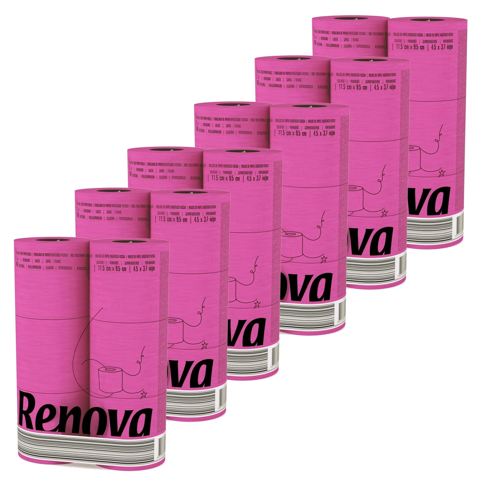 Renova Scented Colored Toilet Paper Packs 3-Ply Bath Tissue Pink 6 ...