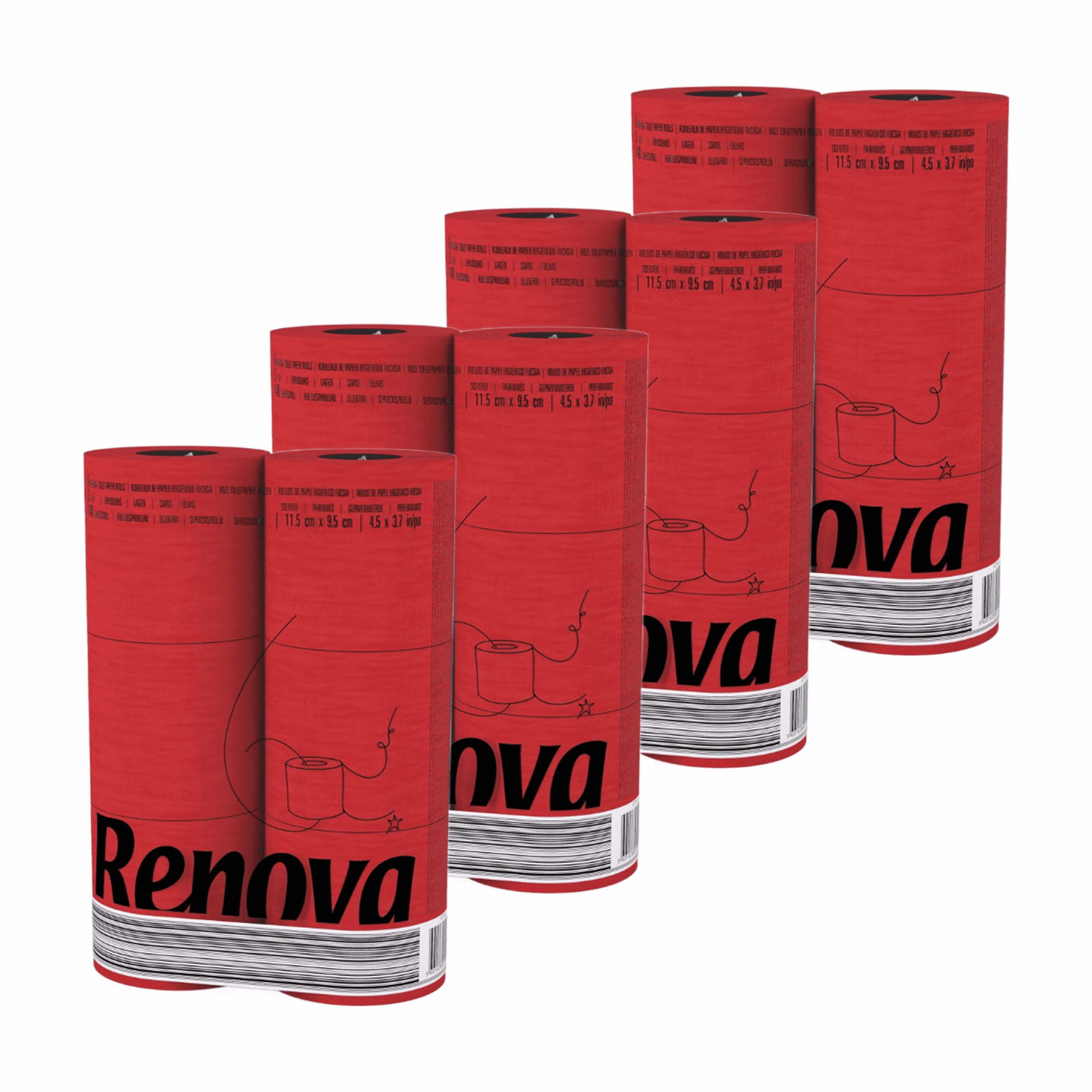 Renova Scented Colored Toilet Paper Packs 3-Ply Bath Tissue Red 4 Packs ...