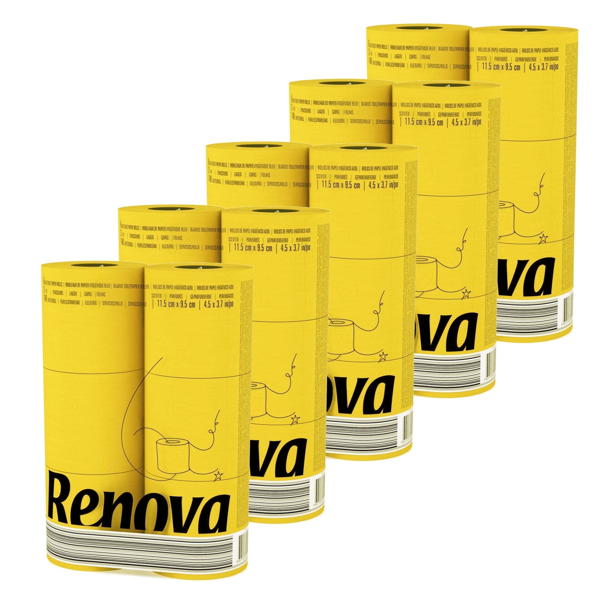 Renova Scented Colored Toilet Paper Packs 3-Ply Bath Tissue Yellow 5 ...
