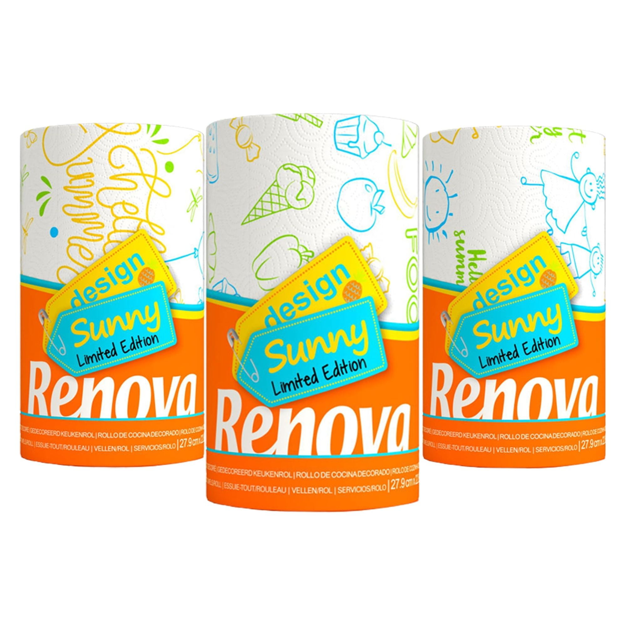 Renova Sunny Paper Towels, 3 Rolls, 120 Sheets Per Roll - Walmart.com