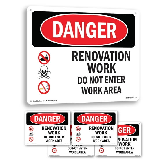 Renovation Work Do Not Enter Work Area OSHA Danger Aluminum Sign 18 ...
