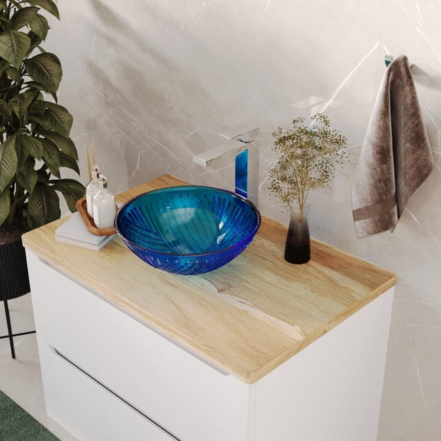 Renovator's Supply Frosted Blue Mini Bowl Tempered Glass Vessel Sink ...