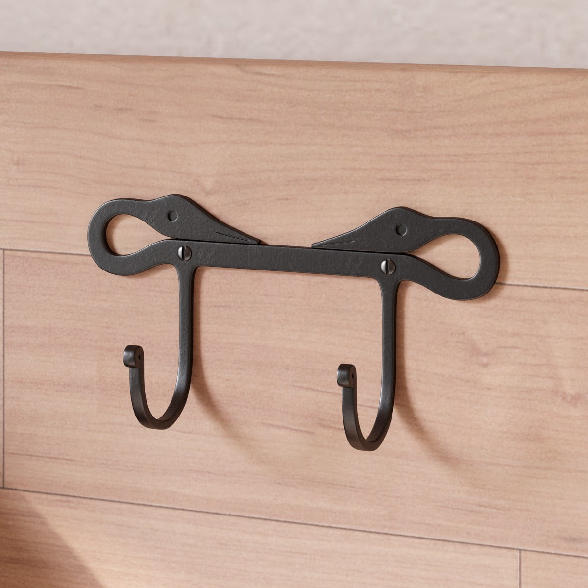 Renovators Supply Black Cast Iron Double Coat Hook Decorative Swan ...