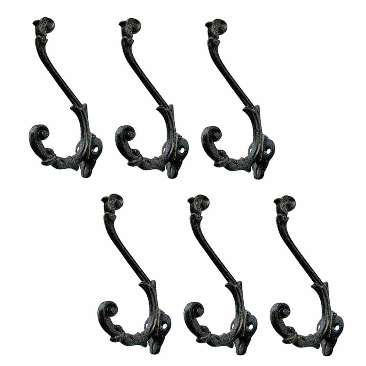 Renovators Supply Black Wrought Iron Double Hook Antique 6 in. L Wall ...