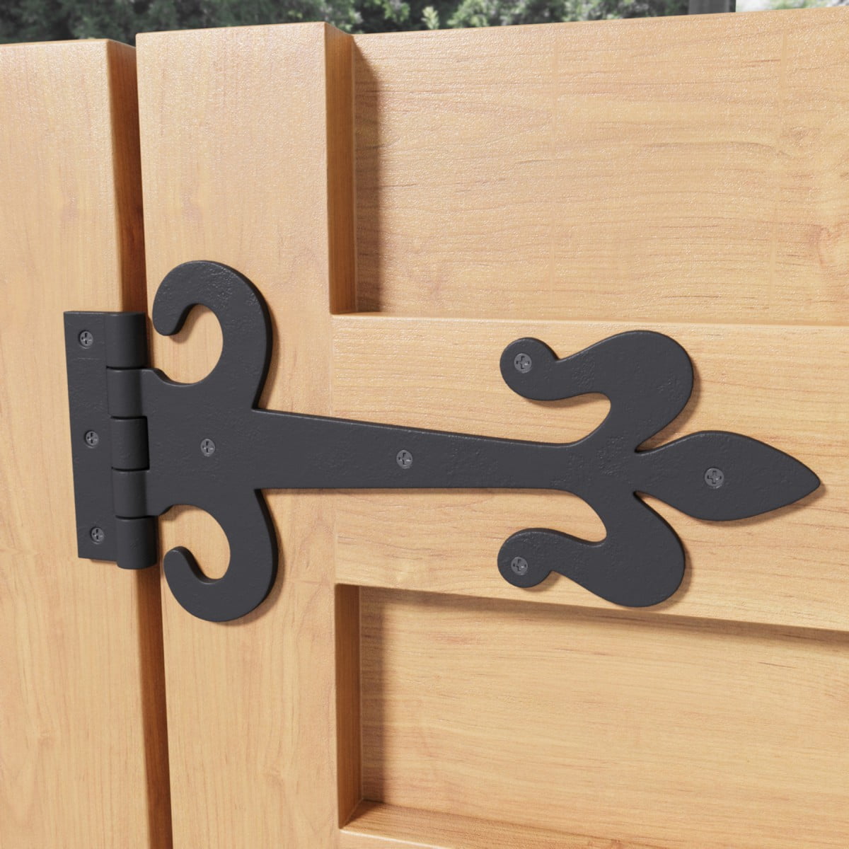 Renovators Supply Black Wrought Iron Strap Hinge 12 in Fleur De Lis ...