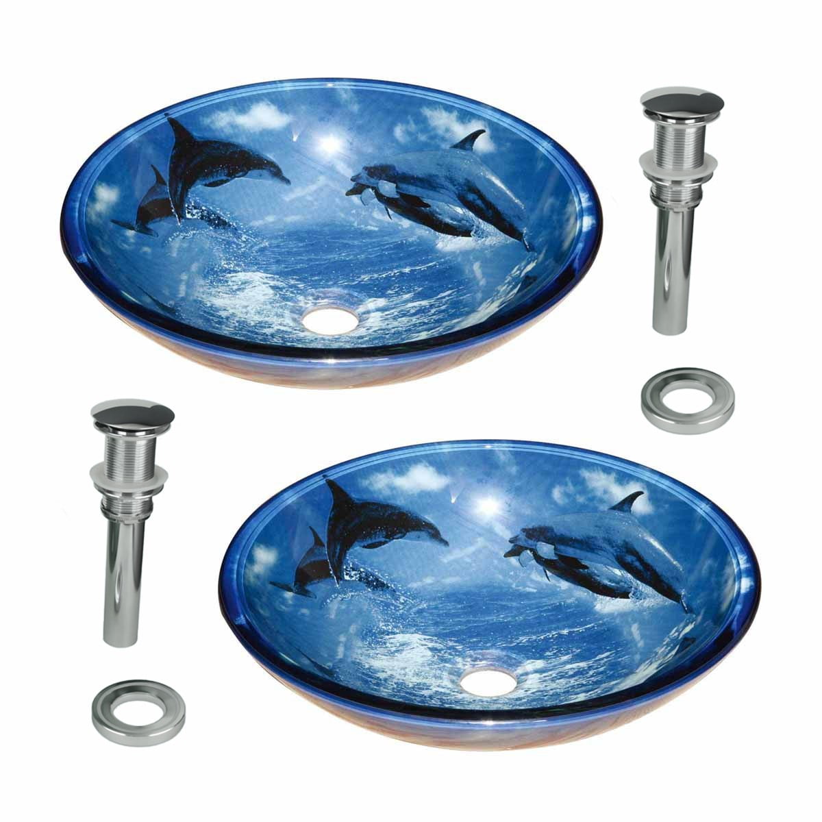 Renovators Supply Dolphin Design Tempered Bathroom Glass Vessel Sink ...