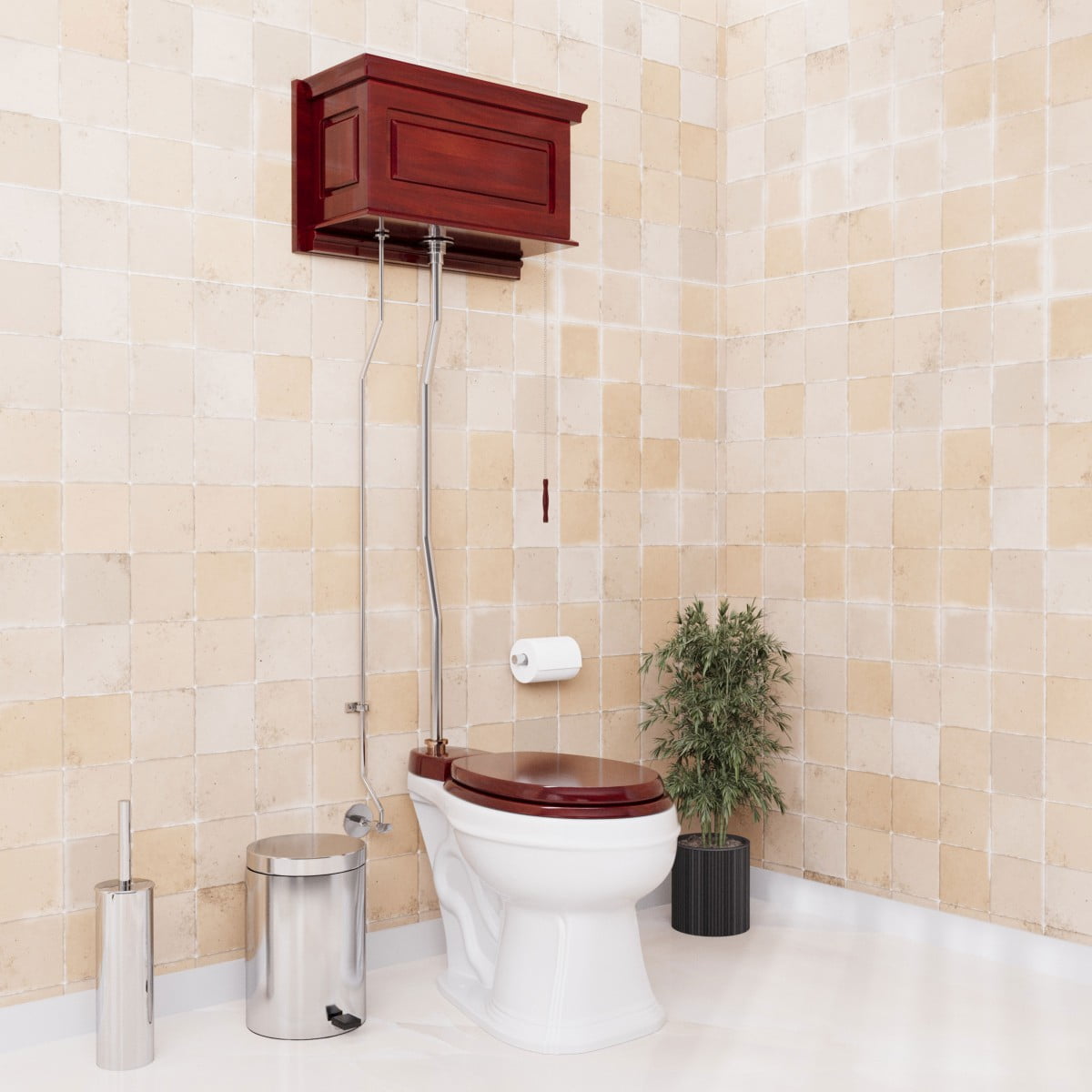 Renovators Supply High Tank Pull Chain Toilet w/Dark Oak Wooden Raised ...