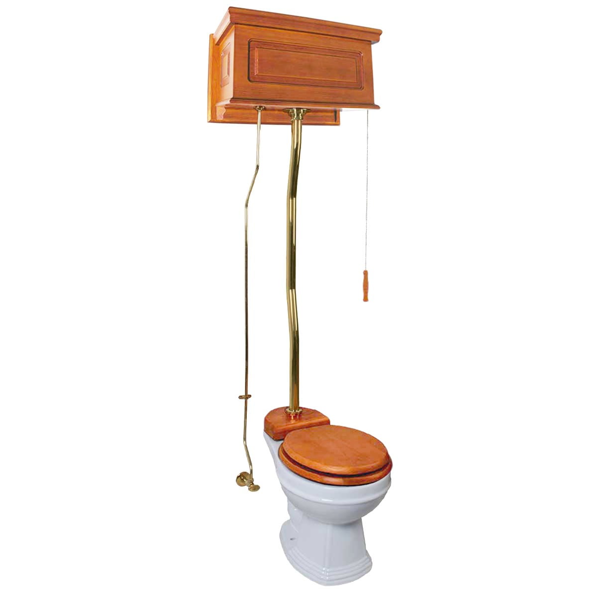 Renovators Supply High Tank Pull Chain Toilet w/Light Mahogany Wooden ...