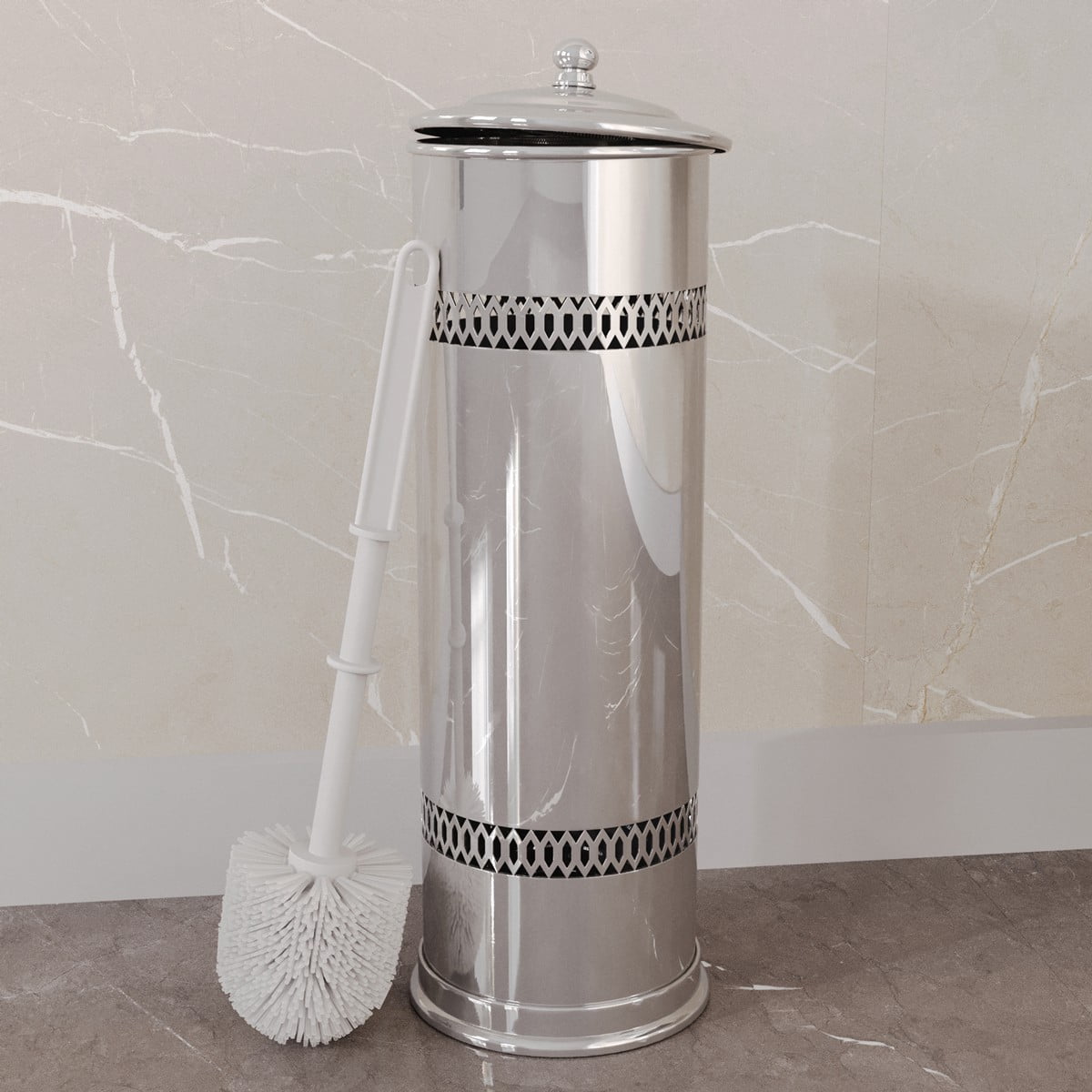 Renovators Supply Toilet Brush Holder 15" H x 5" Dia Bright Chrome ...