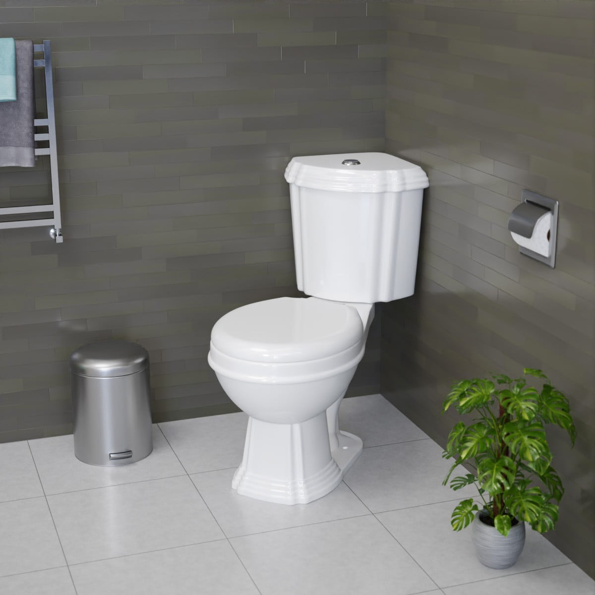 Renovator's Supply White Dual Flush Round Corner Toilet, 2 Piece ...