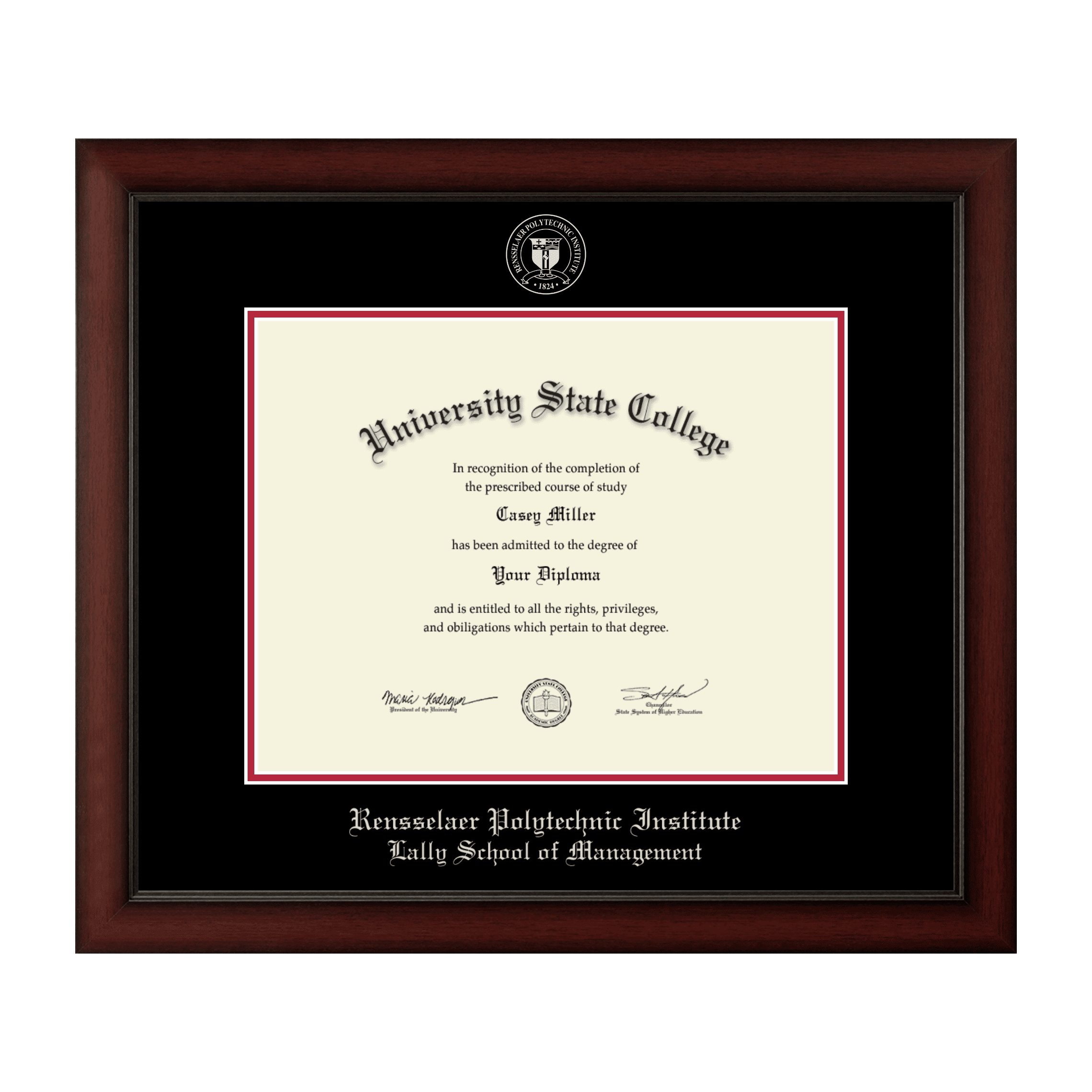 Framerly - RPI Management Diploma Frame with Black and Red Mat ...
