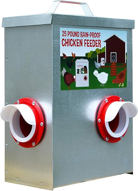 25LB Outdoor Rainproof Galvanized Chicken Feeder 20 Liter Capacity ...