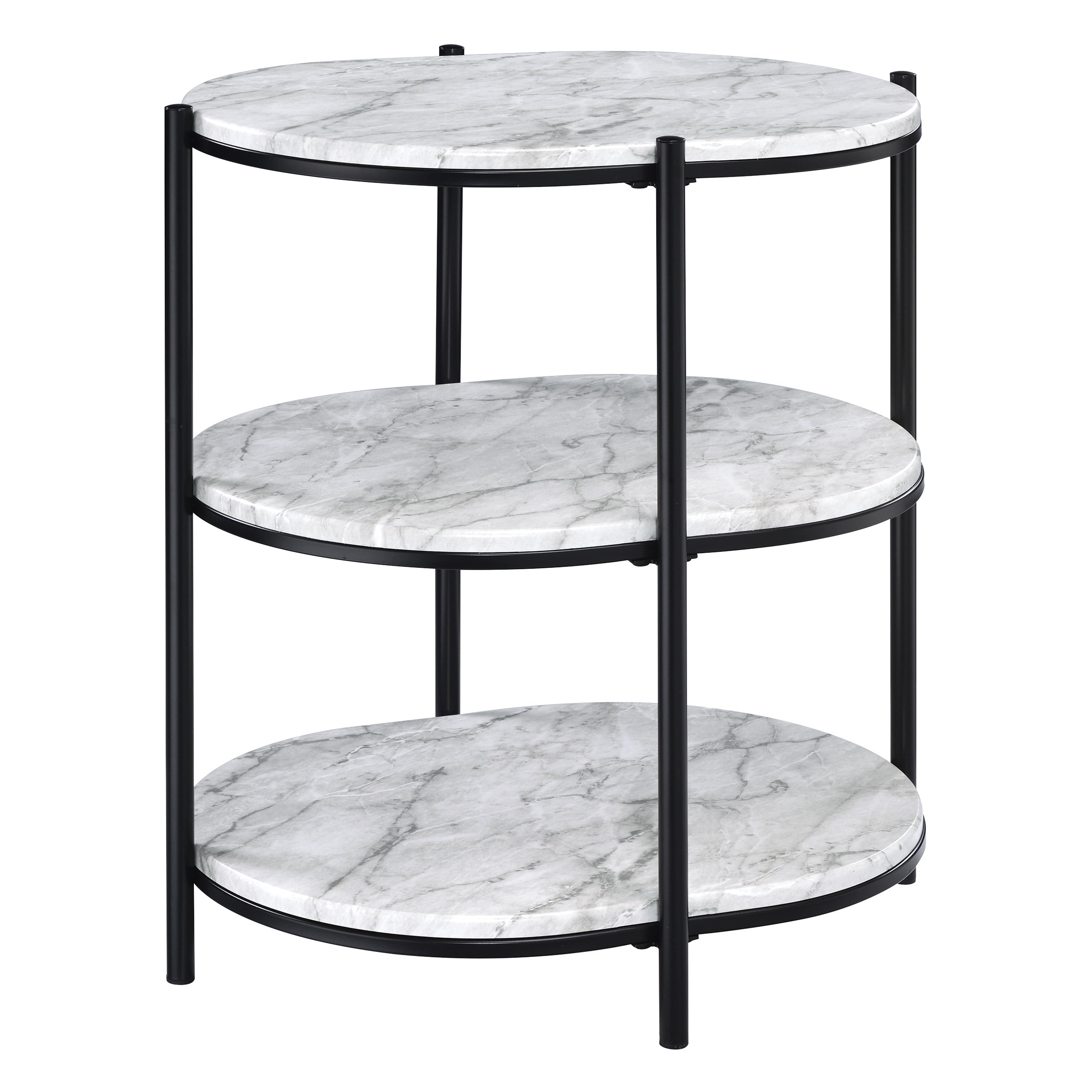 Renton 3-Tier Oval Engineered Wood Table with White Shelves and Black ...