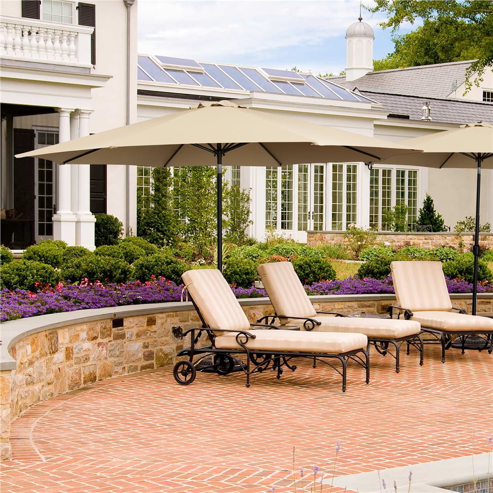 Renwick 11' Tan Solid Print Octagon Market Patio Umbrellas, Adjustable ...
