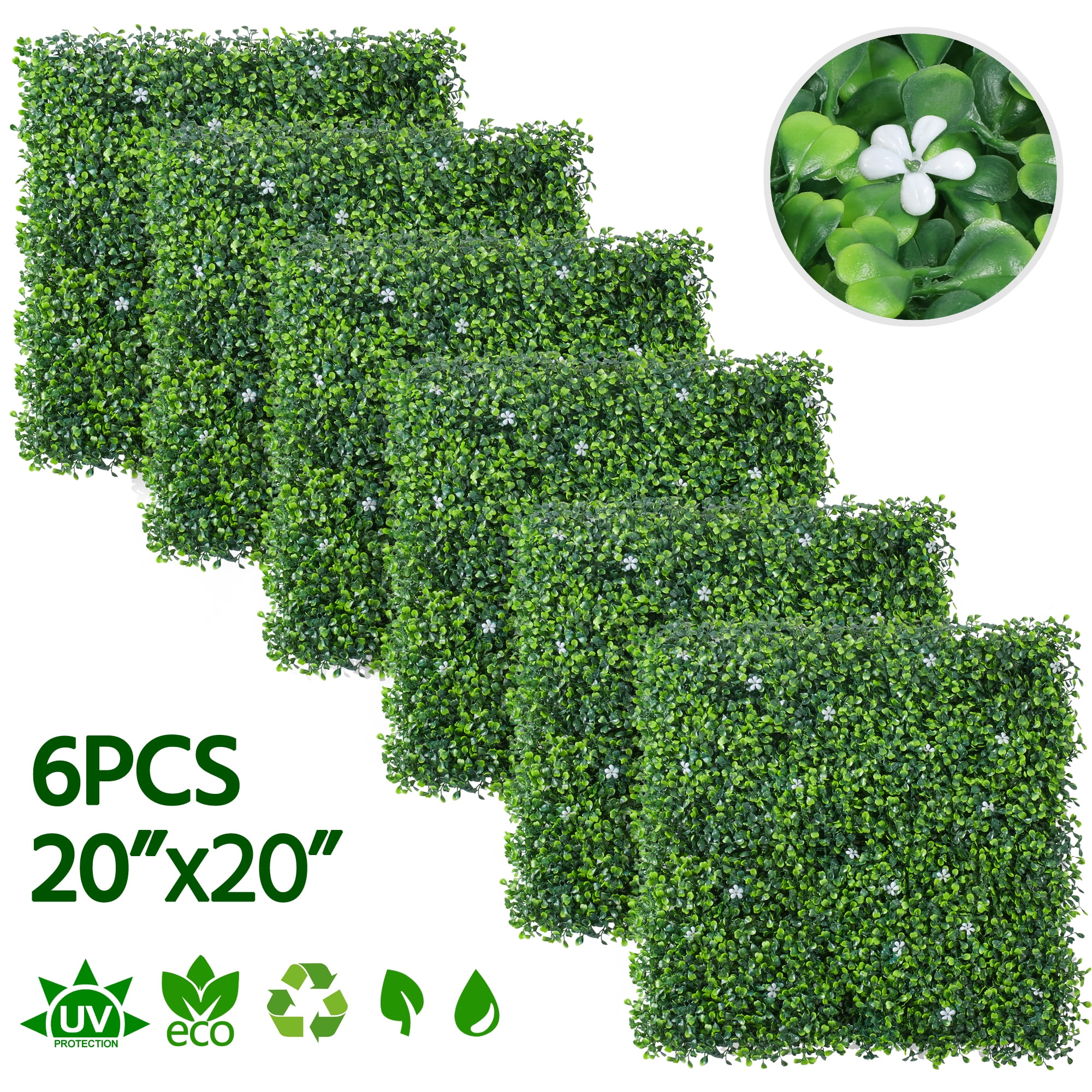 Renwick 20" x 20" Artificial Plastic Greenery Panel , Pack of 6, Green ...